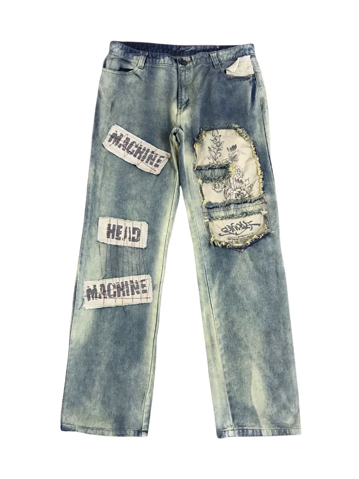 20471120 × Beauty Beast × Vintage Japanese Brand Gun Wolf Machine Head Patches Jeans | Grailed