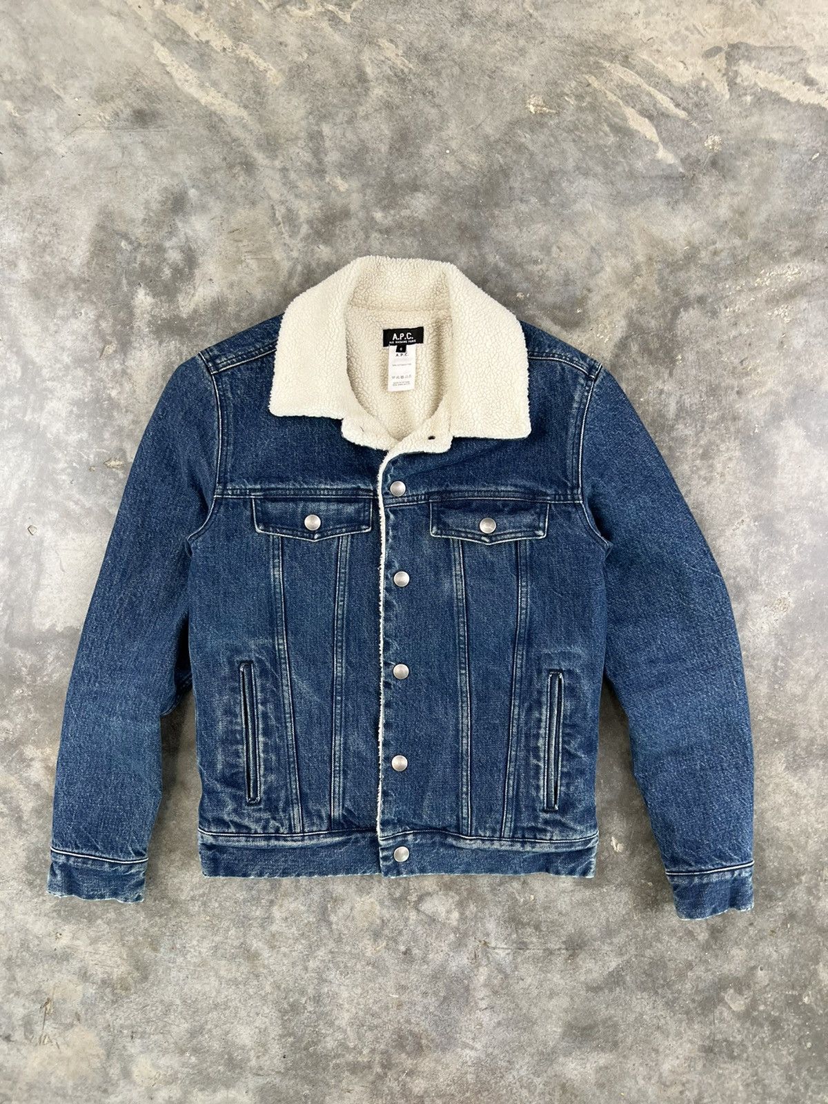 A.P.C. A.P.C Raw Denim Sherpa Trucker Jacket Small 🥣 Raw Tab hem | Grailed