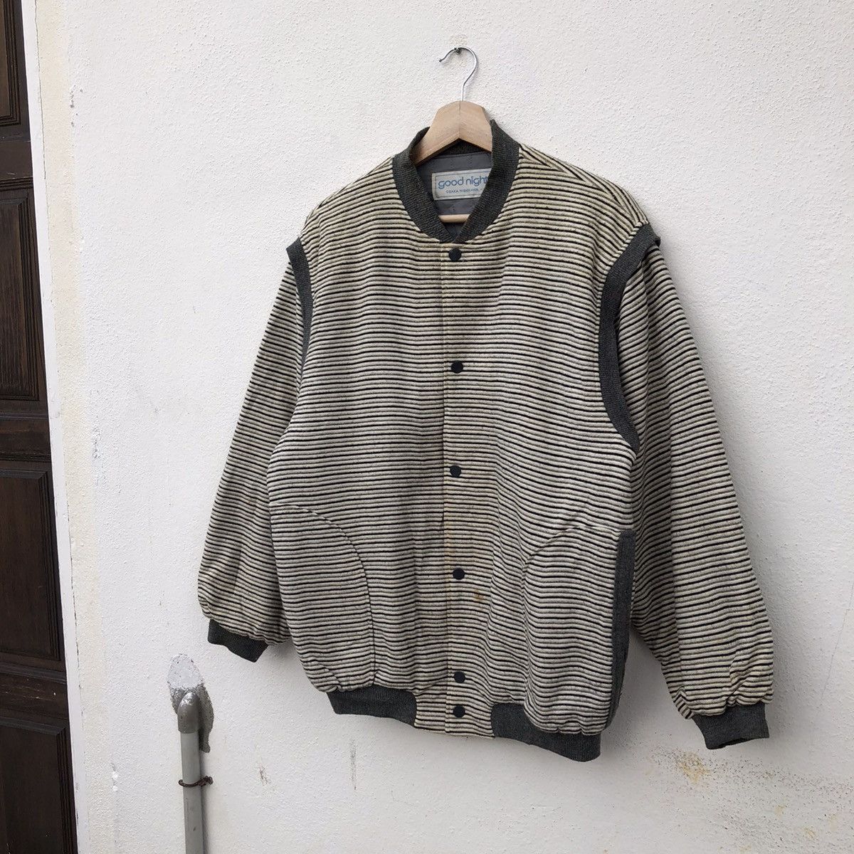 Japanese Brand × Varsity Jacket STRIPE DESIGN VARSITY JACKET GOOD NIGHT ...