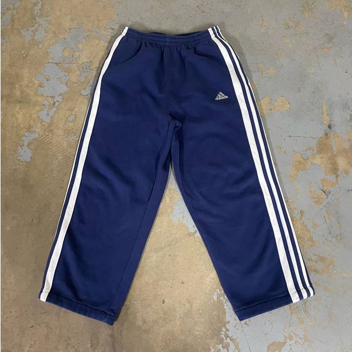Adidas Vtg Adidas Wide Leg Track 3 Stripe Sweatpants Blue White | Grailed
