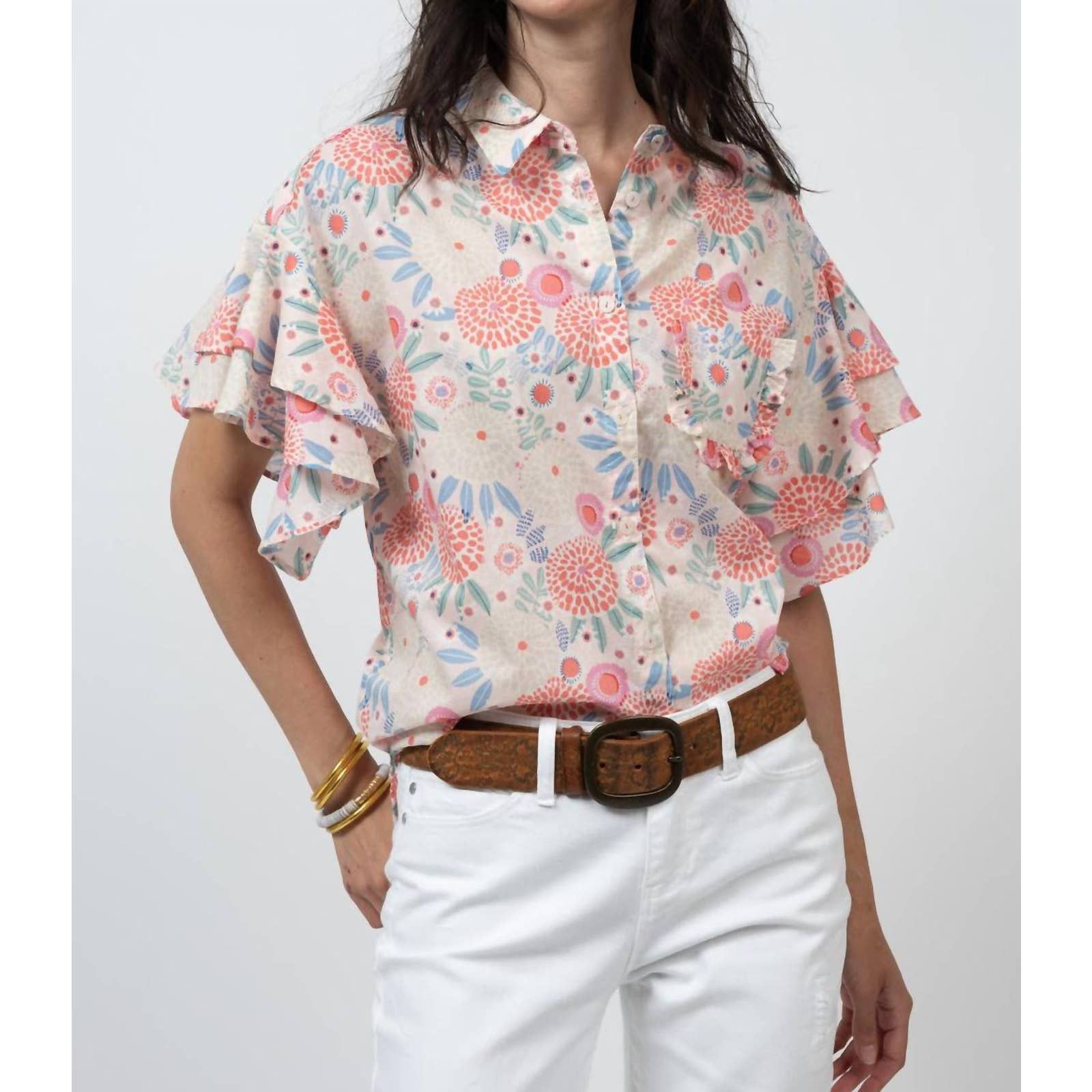Designer IVY JANE Poppy Flouse Sleeve Top In Pink Multi | Grailed