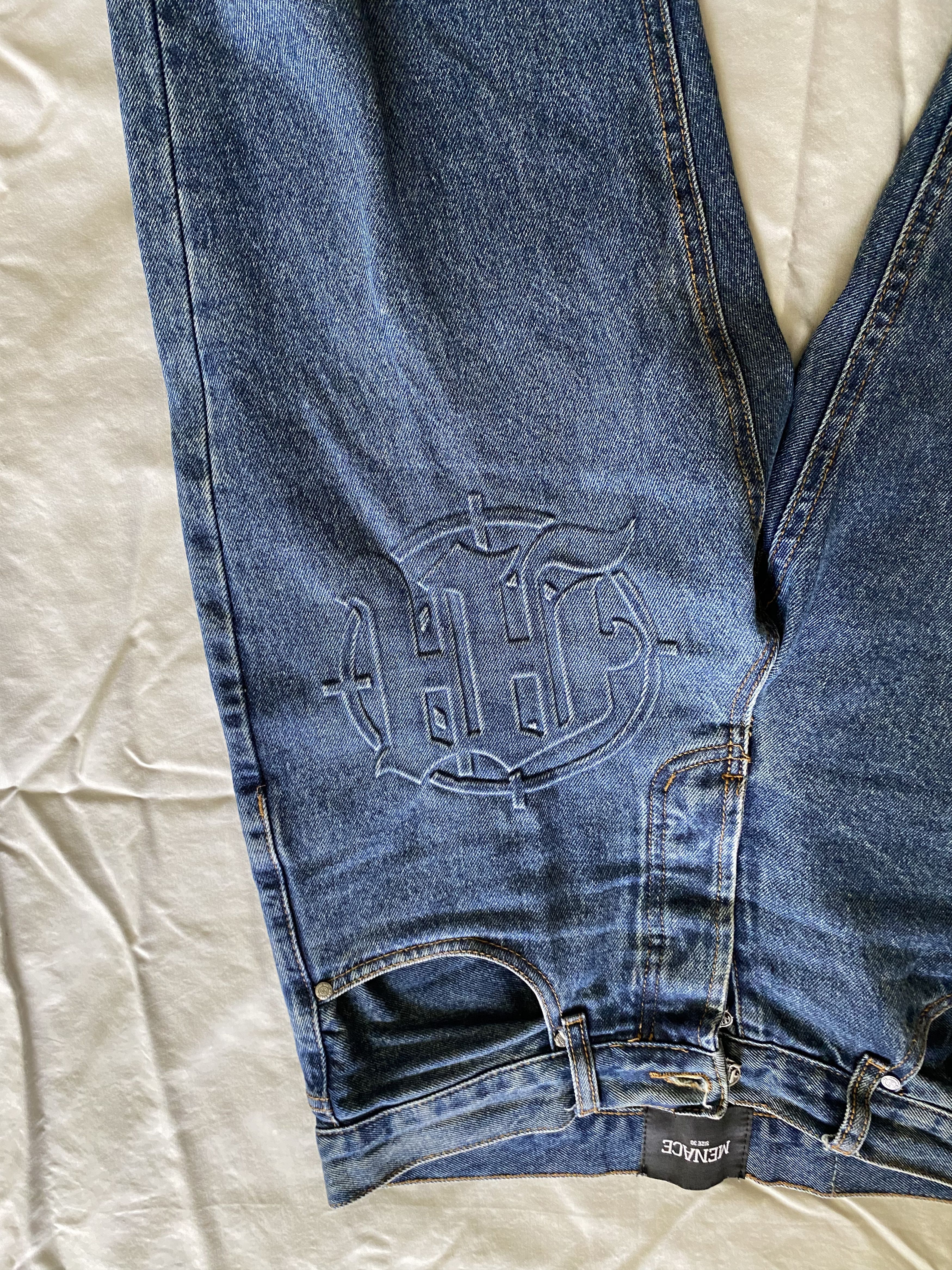 Menace Embossed Target Logo Denim Jeans | Grailed