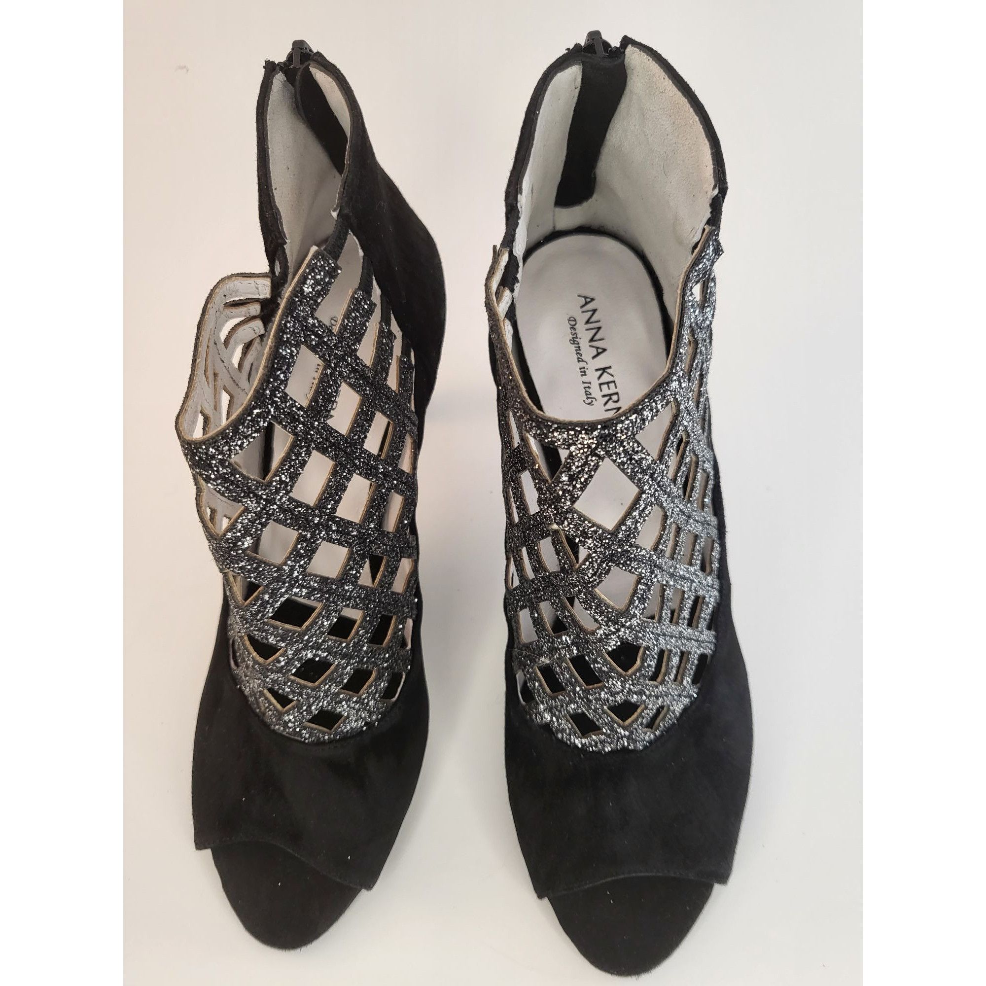 Designer Anna Kern Black Ballroom Dancing Lattice Sz 8 Stiletto Heels ...