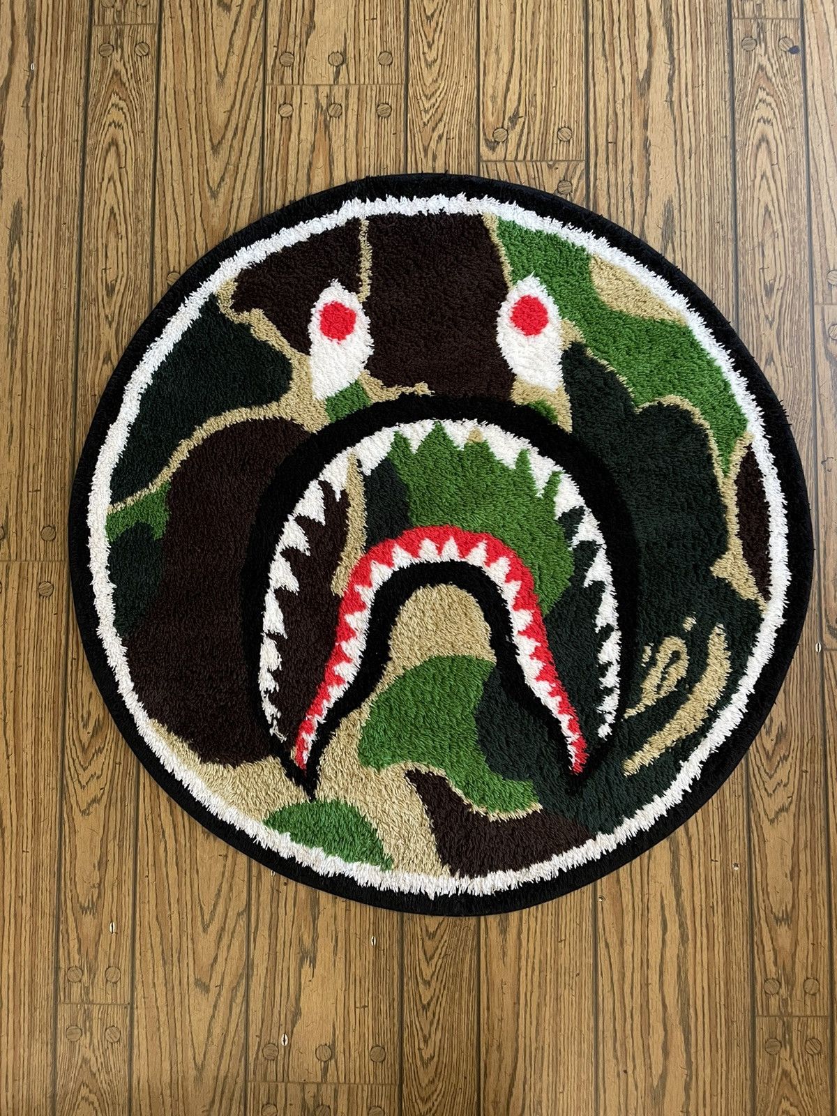 Bape Bape Oversized Green Camo Shark Logo Circle Rug | Grailed