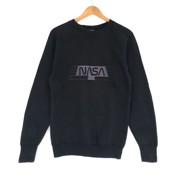 Nasa Vintage 90s Nasa Sweatshirt Big Logo Black On Black Colour Jumper ...