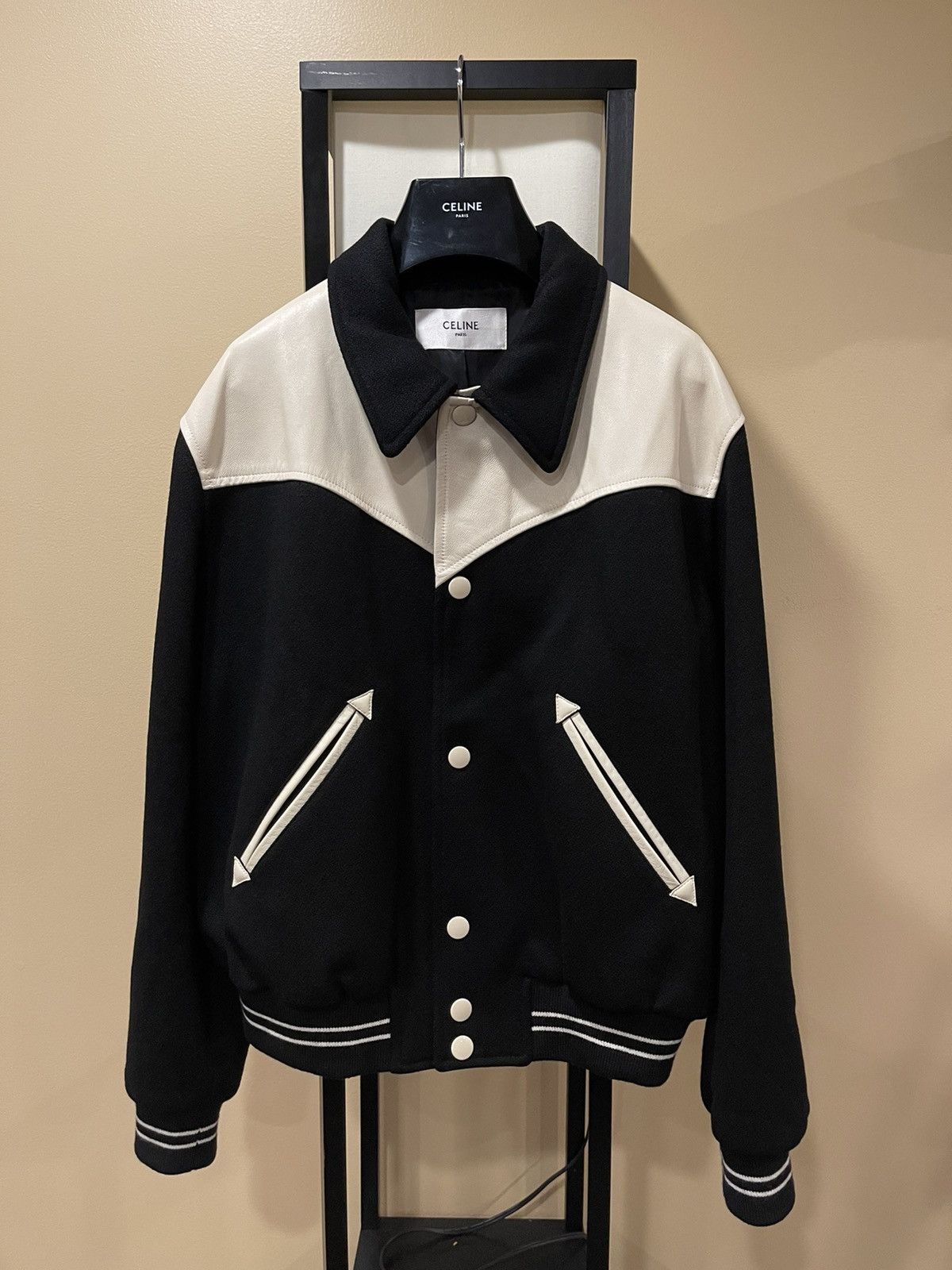 Celine × Hedi Slimane Celine x Hedi Slimane Black Western Teddy Varsity Jacket | Grailed