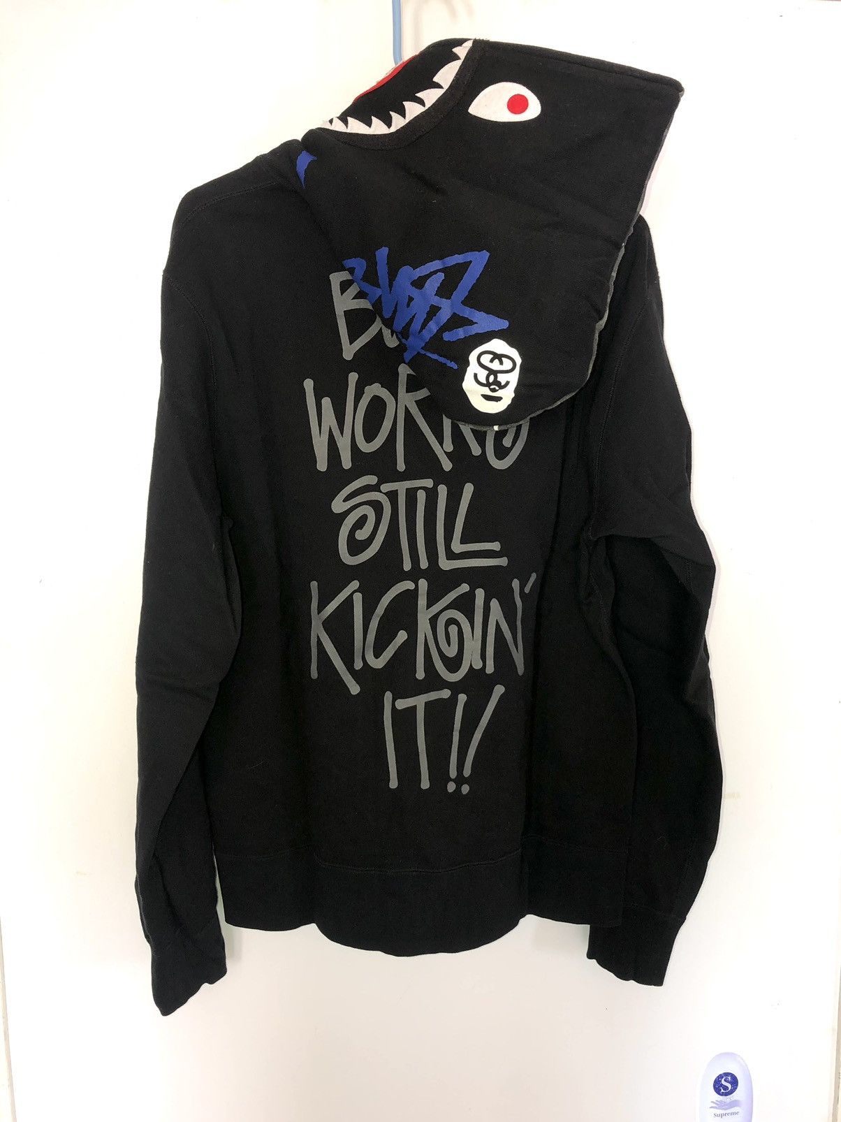 Bape × Stussy Bape x Stussy Full Zip Shark Hoodie Black/Grey/Blue XL ...