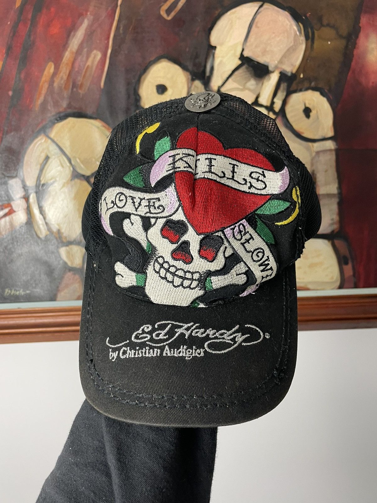 Vintage Ed Hardy Trucker Hat Vintage Y2k Drip Skull Love Kills Hype
