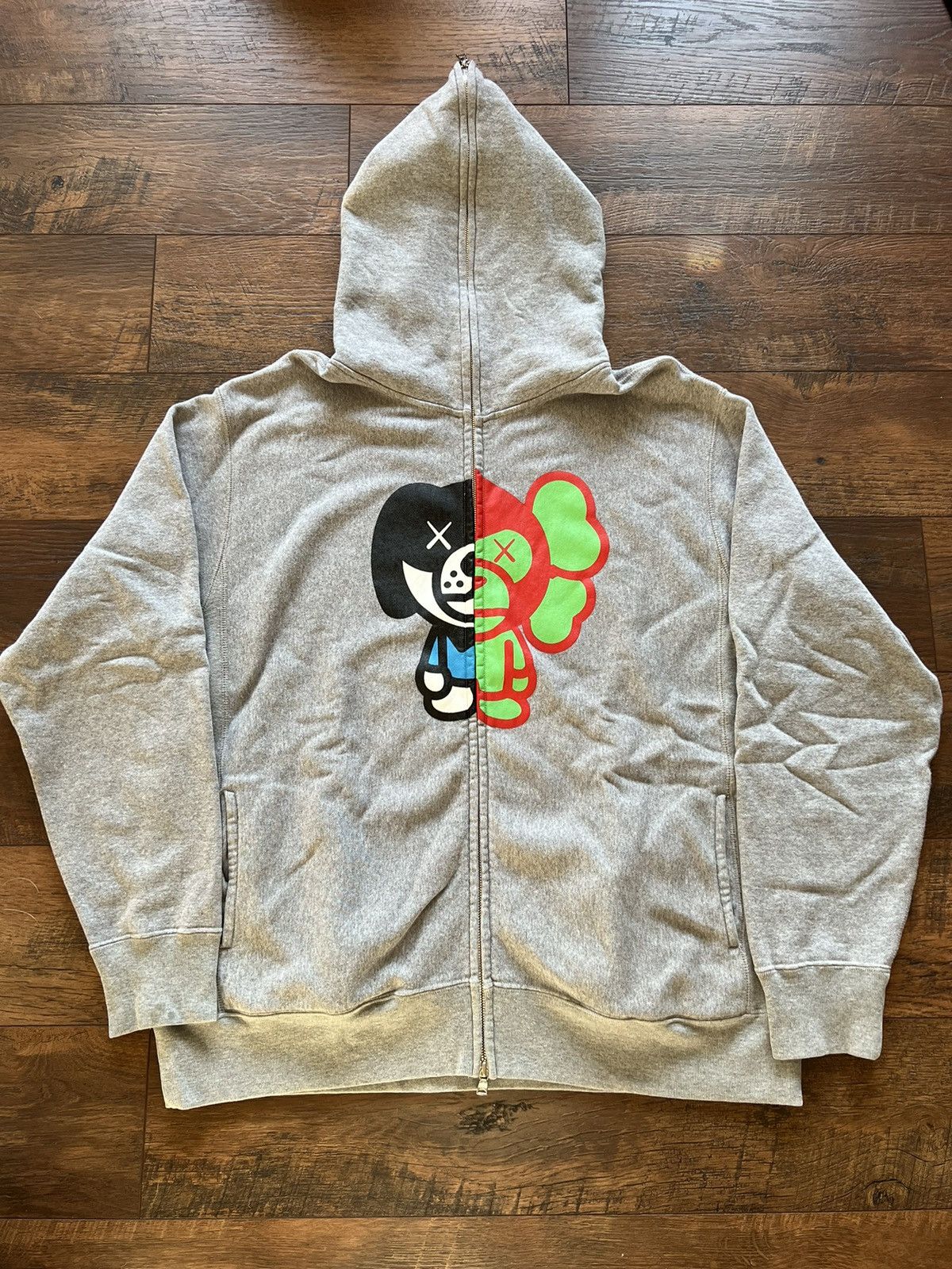Bape × Kaws 2006 Bape x kaws split cyborg / dog full zip hoodie | Grailed