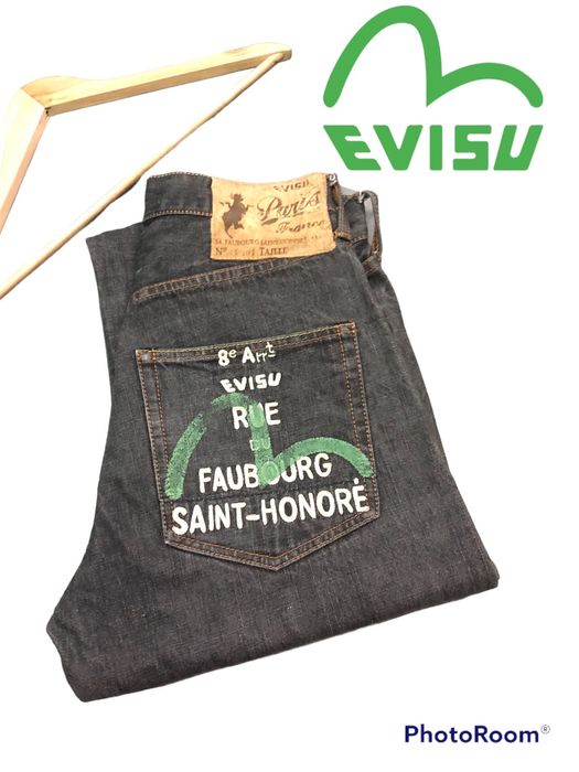 Evisu VINTAGE EVISU PARIS SELVEDGE EMBROIDERY SPELLOUT BACK POCKET ...