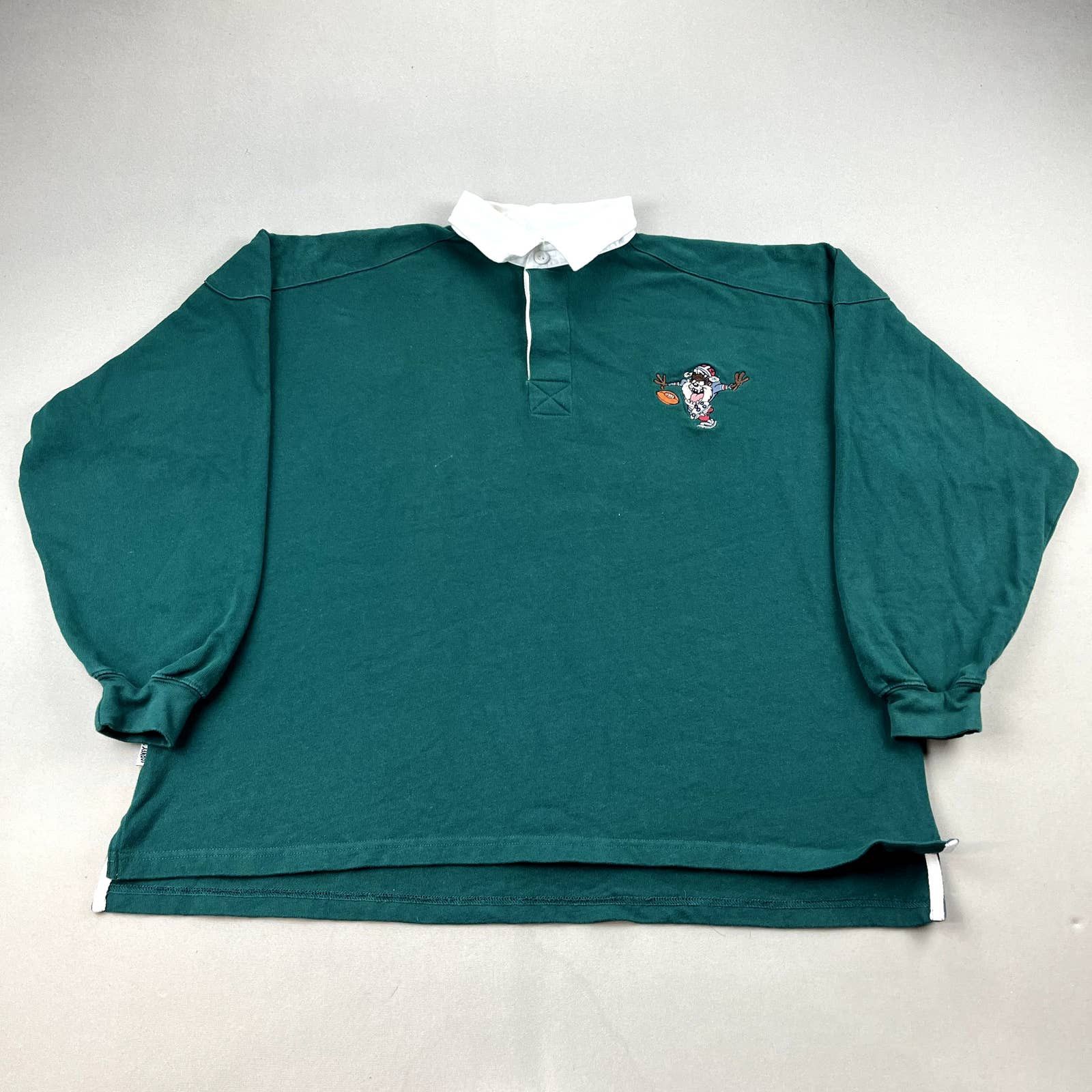 Vintage Vintage Taz Rugby Shirt XL Green Football Looney Tunes 90s ...