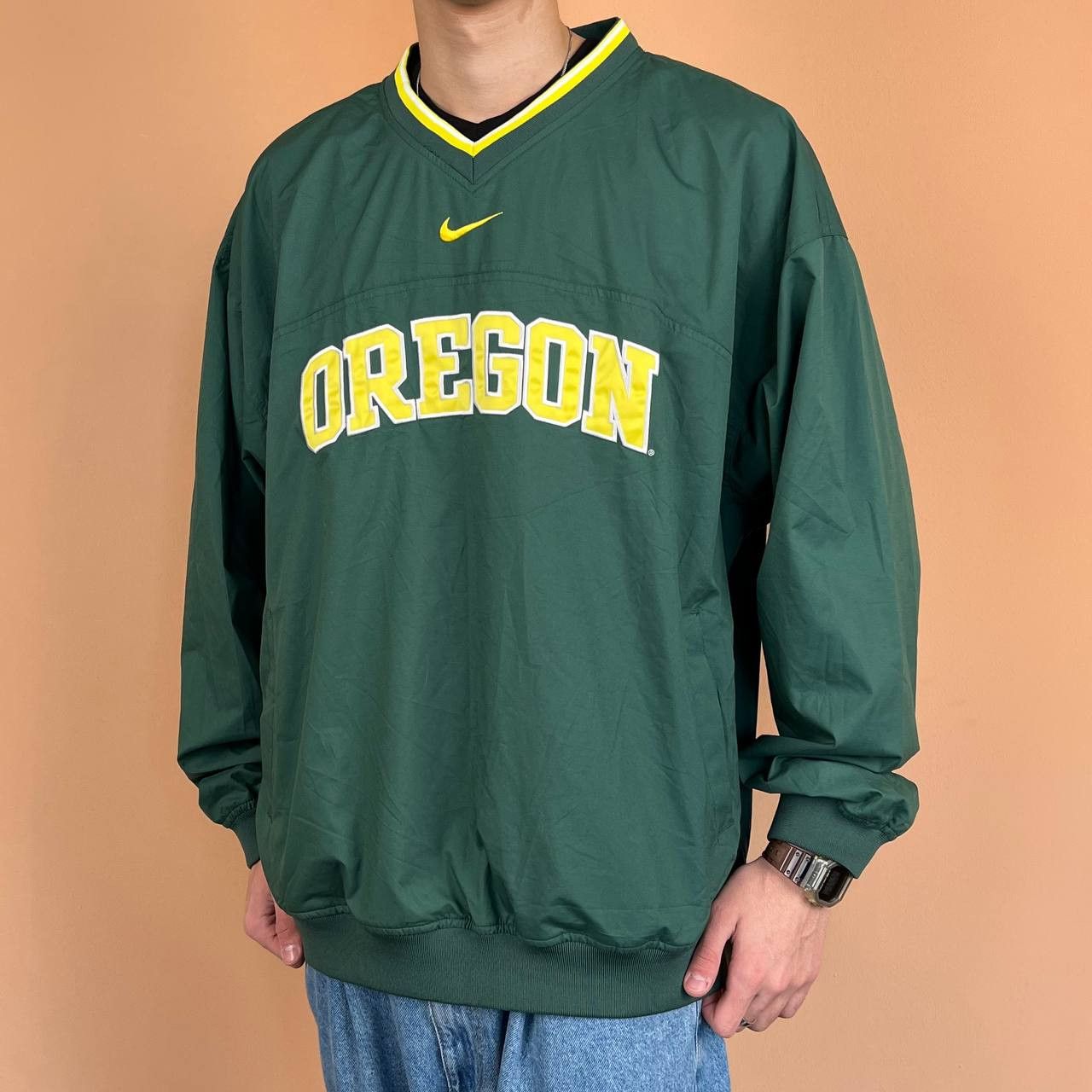 Nike × Vintage Nike Oregon Vintage Big Logo Neylon Sweatshirt | Grailed