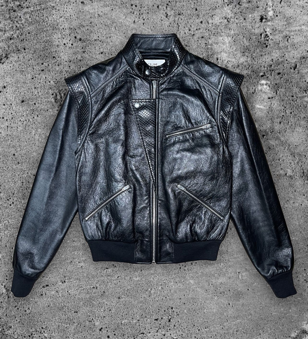 Celine CELINE BY HEDI SLIMANE “SS19 80S’ BLOUSON WITH PYTHON TRIMS ...