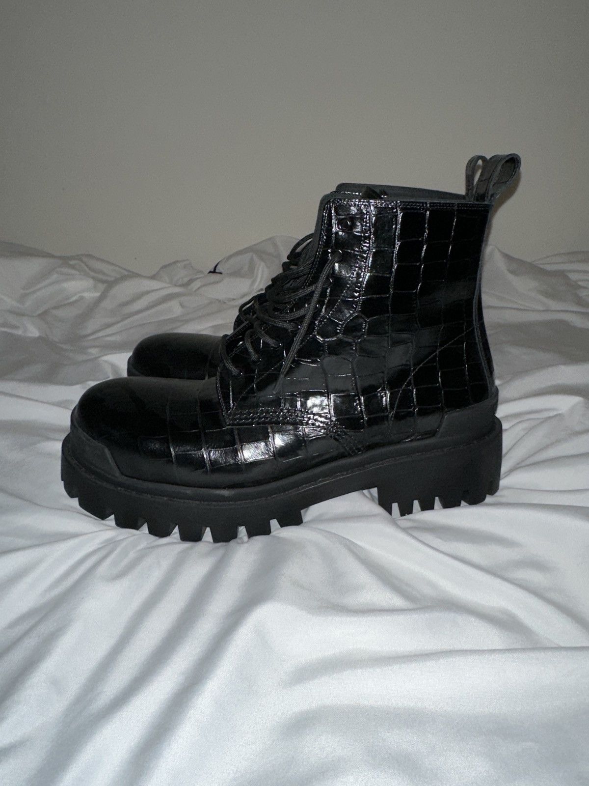 Balenciaga Balenciaga Black Croc Leather Strike Boots | Grailed