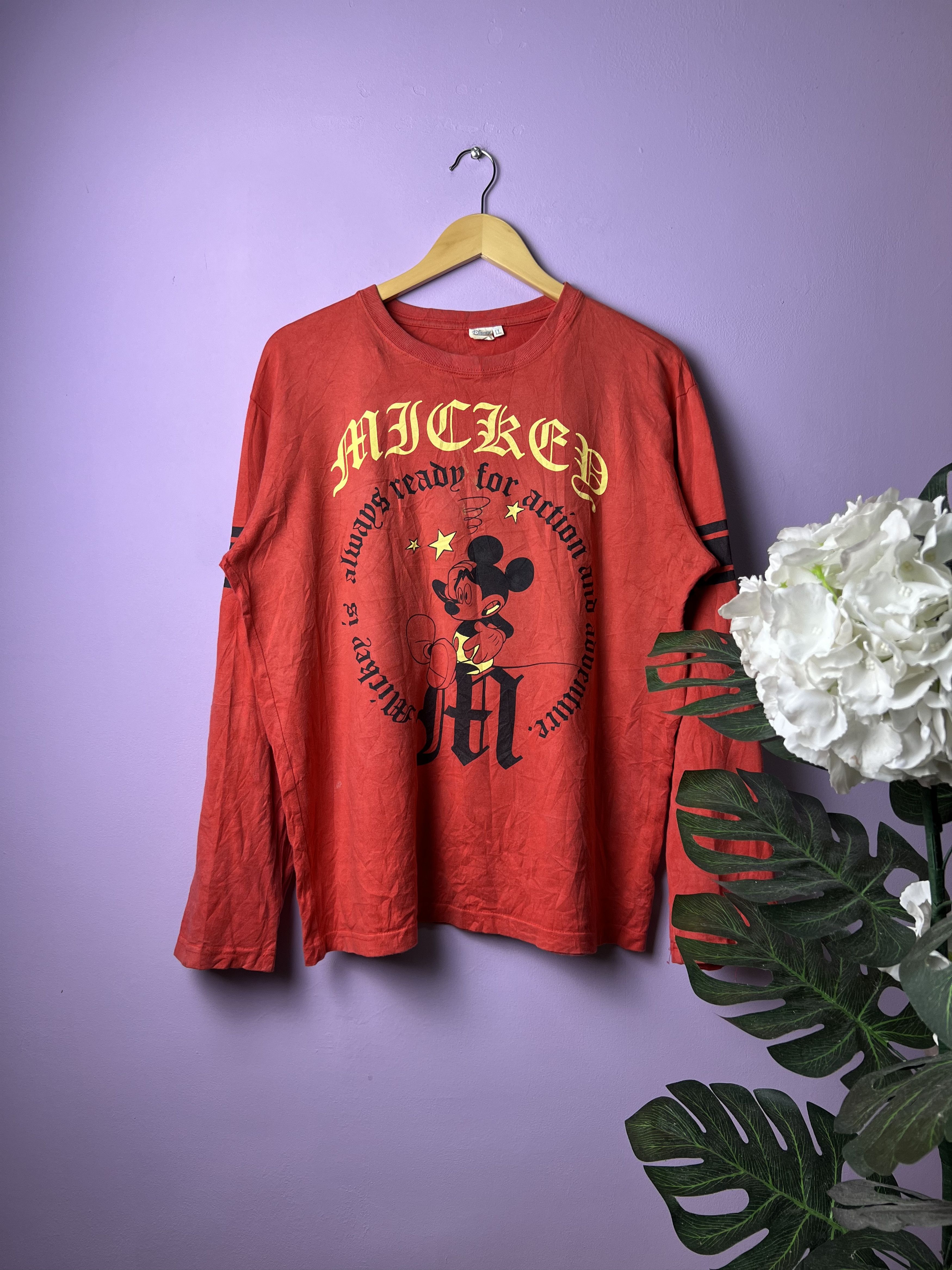 Disney × Japanese Brand × Mickey Mouse 🔥Red Sun Faded Mickey Long ...