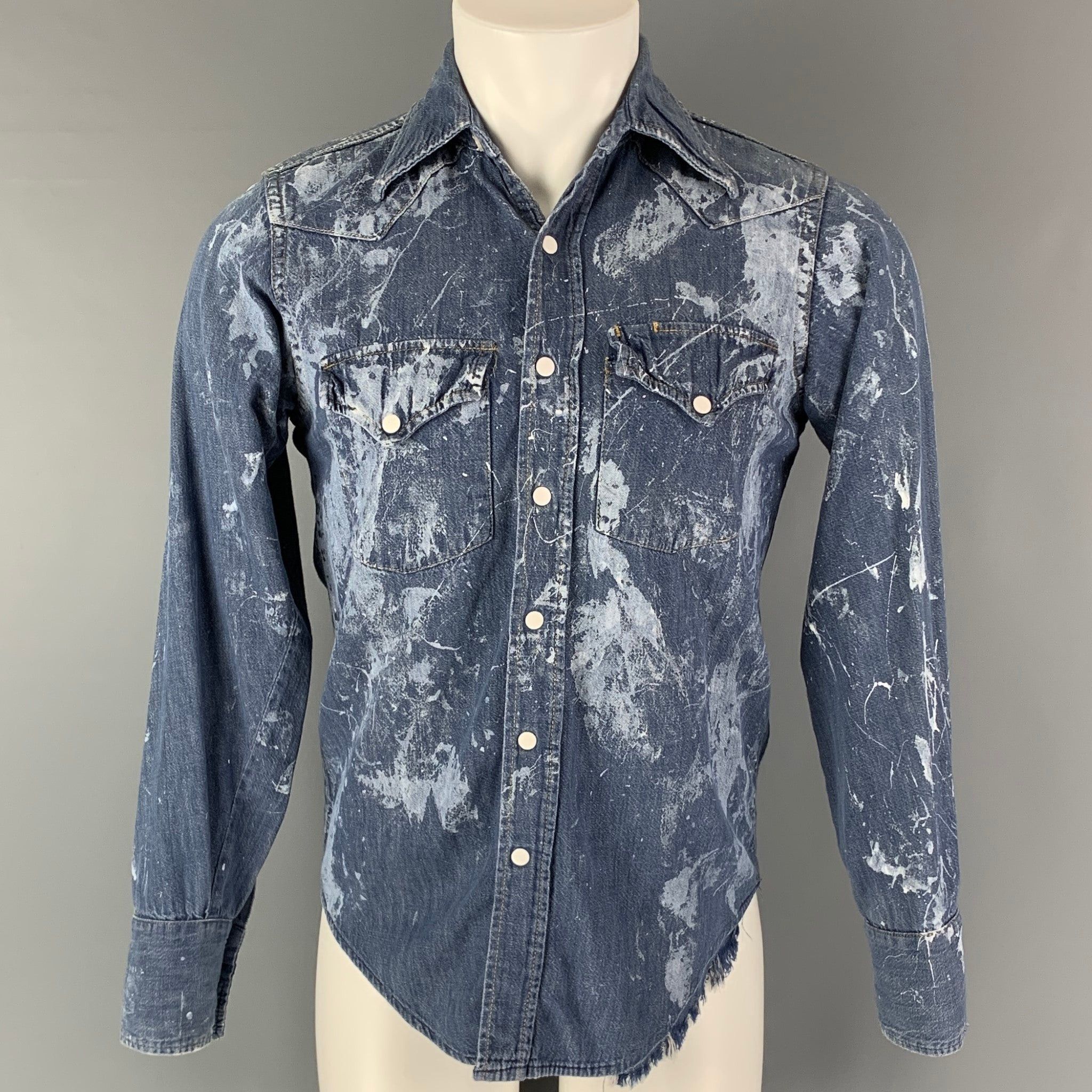 Other Blue White Paint Splatter Denim Western Long Sleeve Shirt | Grailed