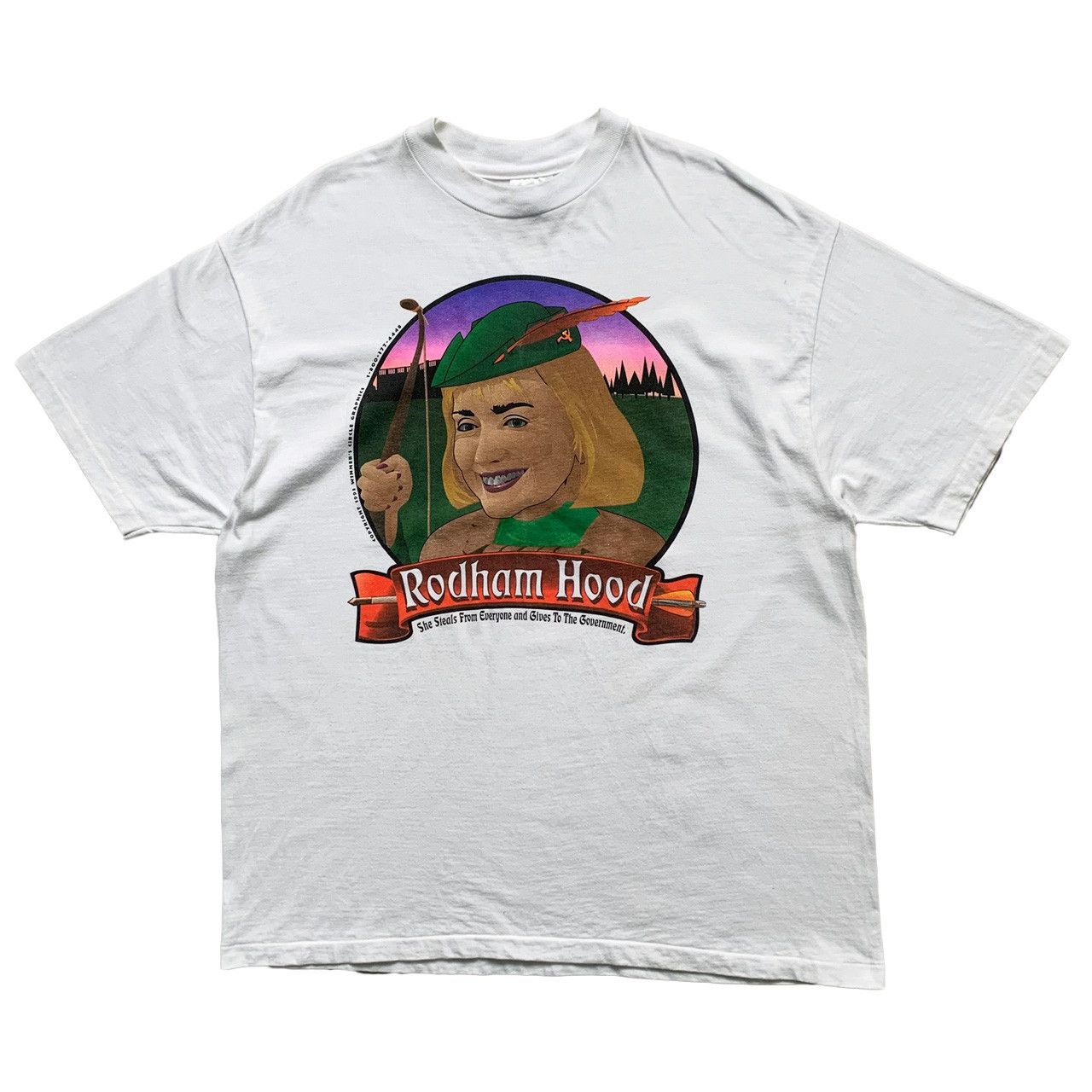 Vintage VTG 90s HILLARY CLINTON CARICATURE RODHAM HOOD T-SHIRT | Grailed