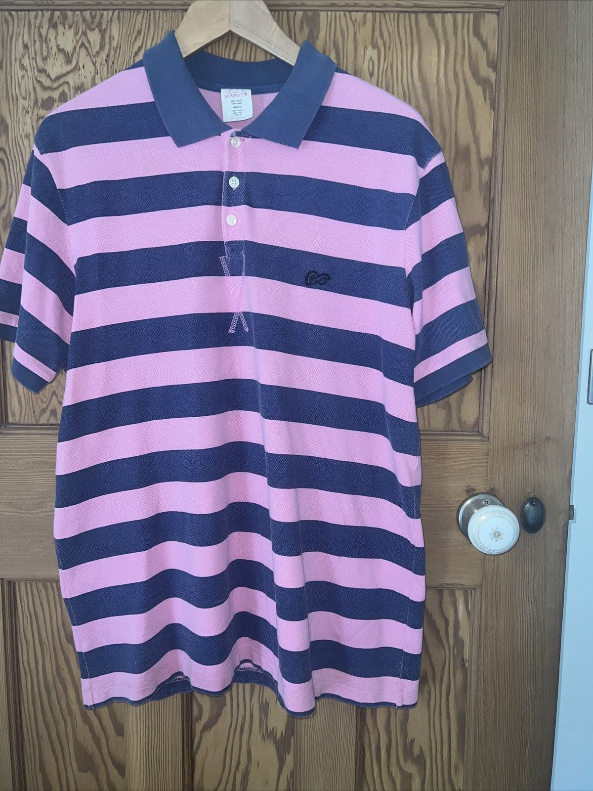 Evisu Pink and blue striped evisu polo shirt | Grailed