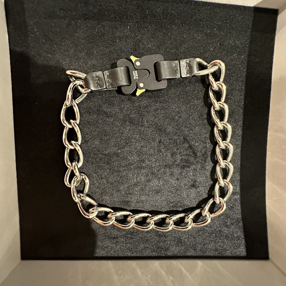 Alyx silver chain buckle necklace with leather details | Grailed