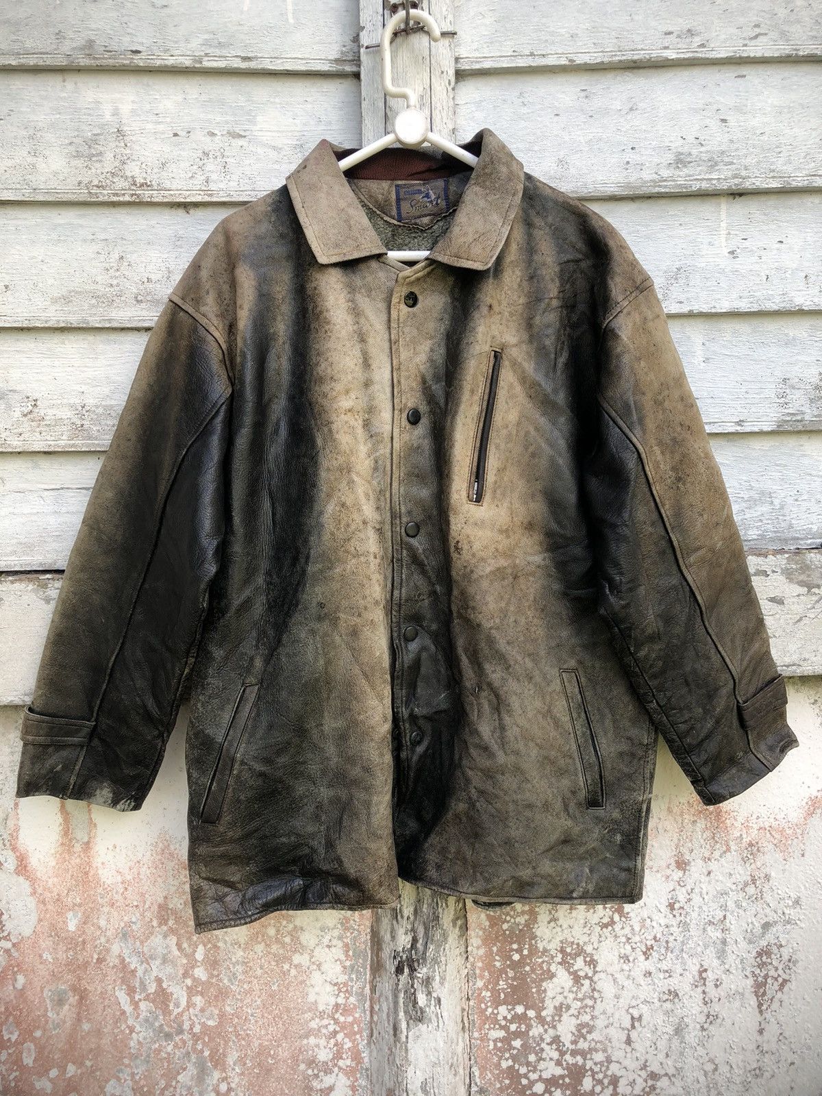 Genuine Leather × Leather Jacket × Vintage 80s Superior Smart Horse Hide Nice Aging Leather ...