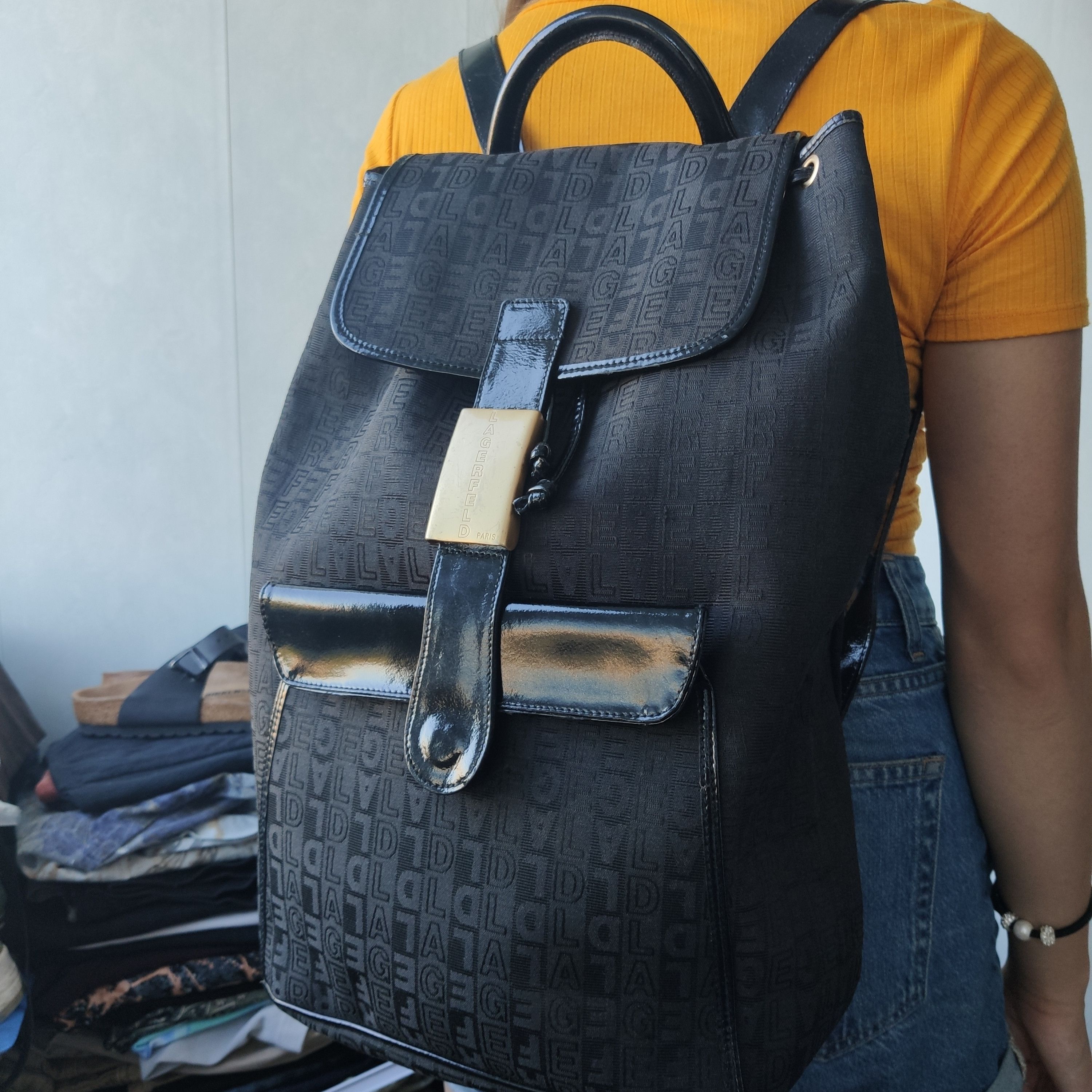 Karl Lagerfeld × Vintage Vintage Karl Lagerfeld Leather Canvas Monogram ...