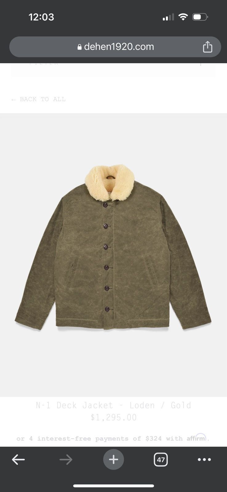Dehen 1920 Dehen N1 Deck Jacket Sold out Loden Medium | Grailed