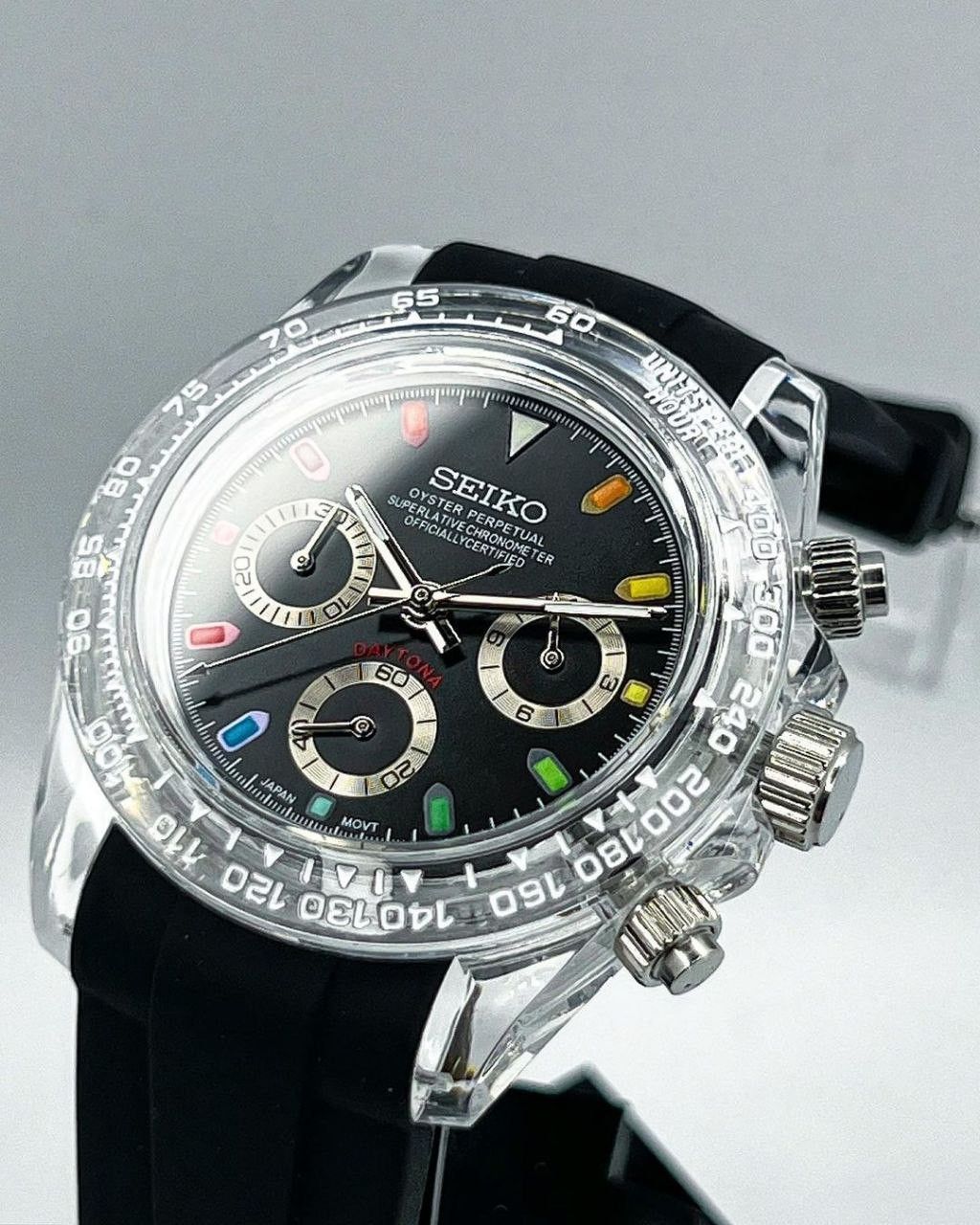 Custom × Seiko × Watch RARE Seiko Watch Custom See Thru Rainbow Daytona ...
