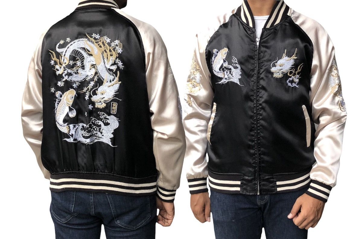 Japanese Brand × Vintage Japanese Traditional Dragon and Koi Sukajan ...