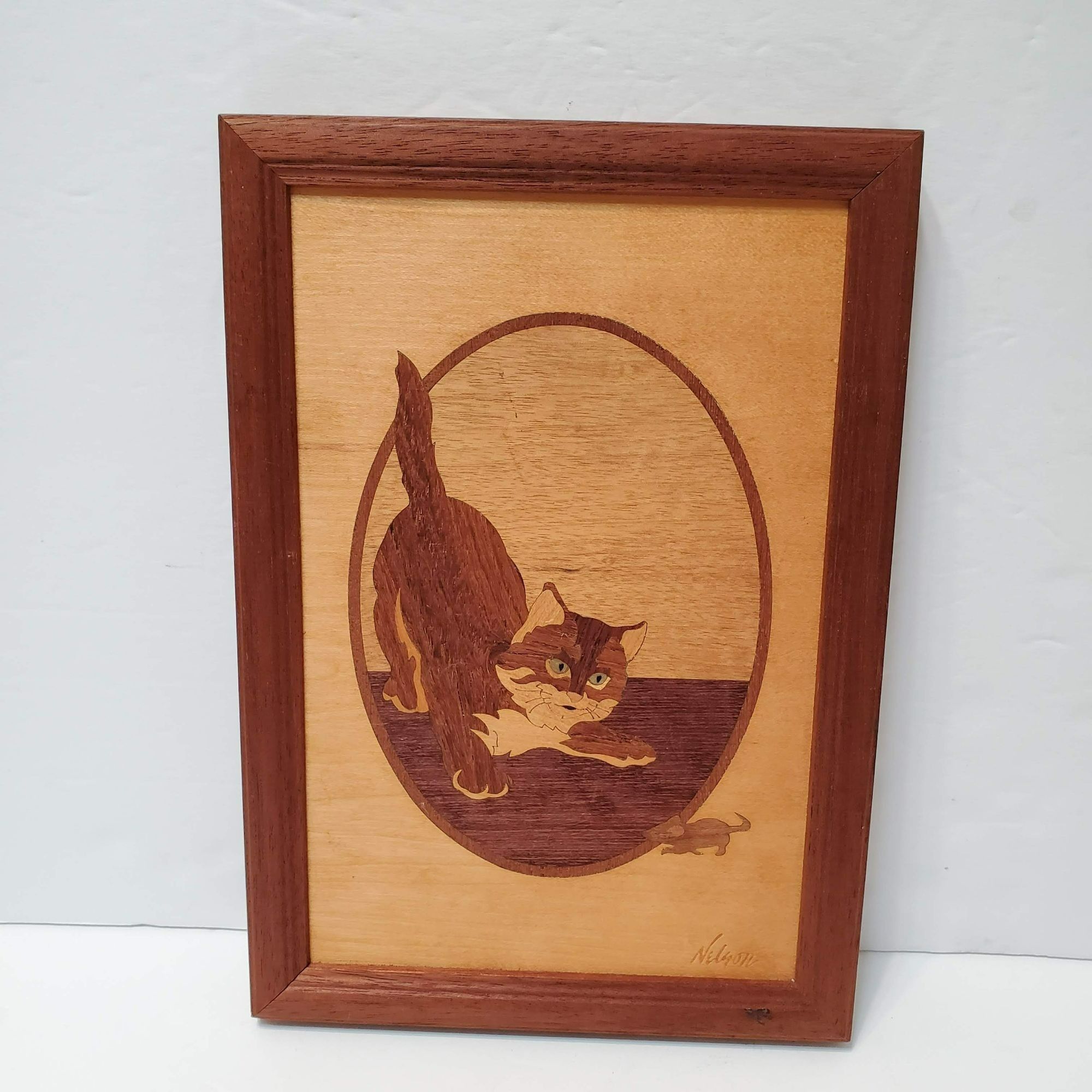 Vintage Hudson River Inlay, A Better Mousetrap, Wood Marquetry, Cat ...
