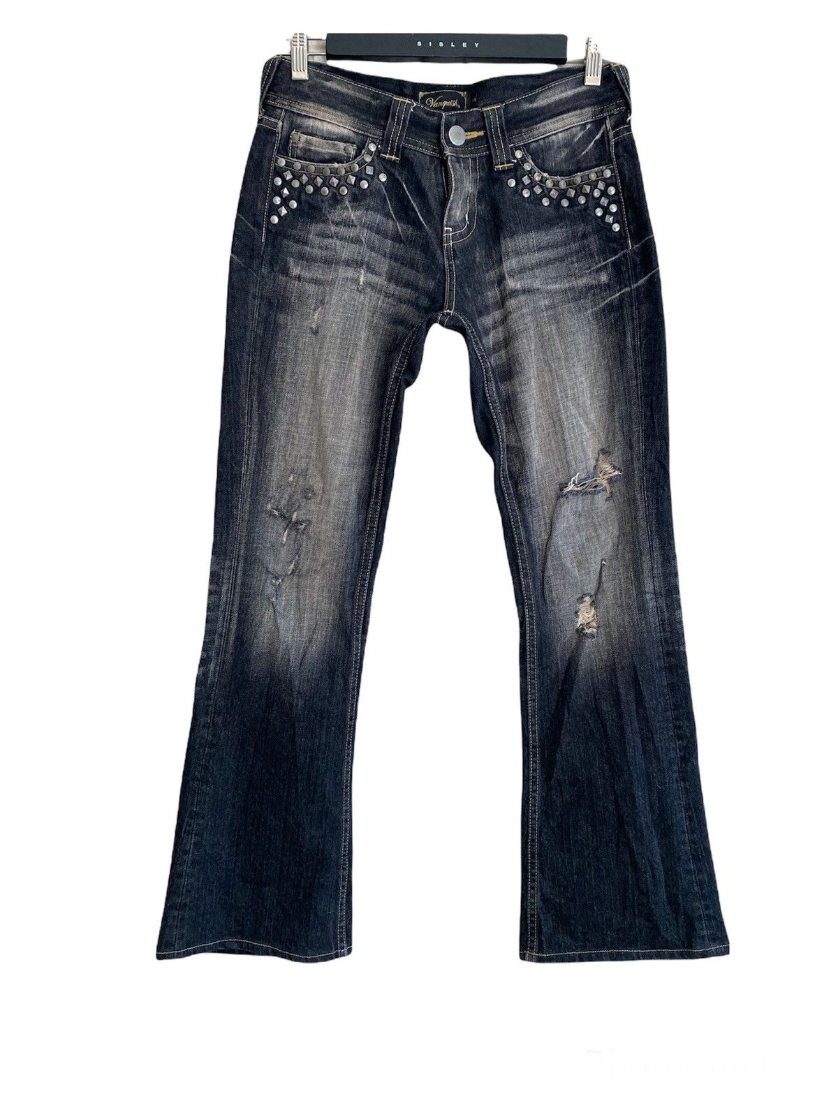 Vanquish Vanquish Studded Distressed Denim Flare Jeans LGB | Grailed