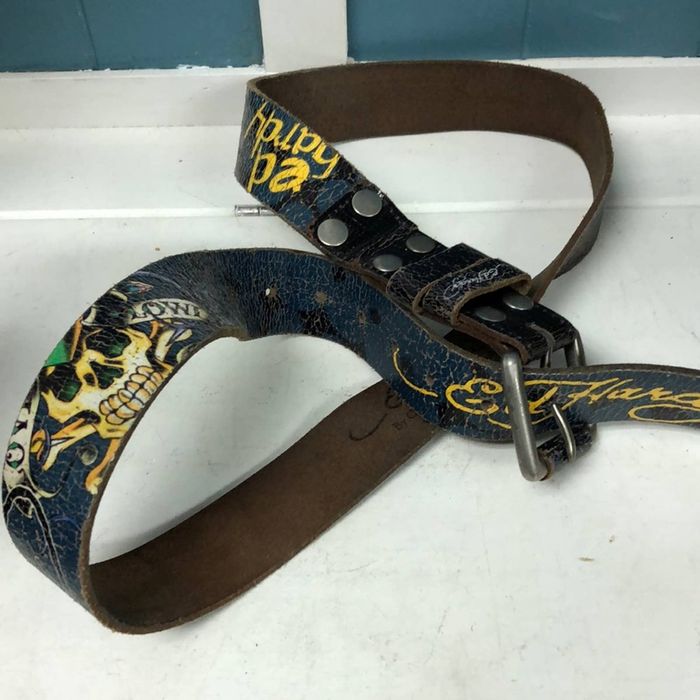 Ed Hardy Vintage Don Leather Belt Size L EH1205 Y2K style skull 38-44 ...