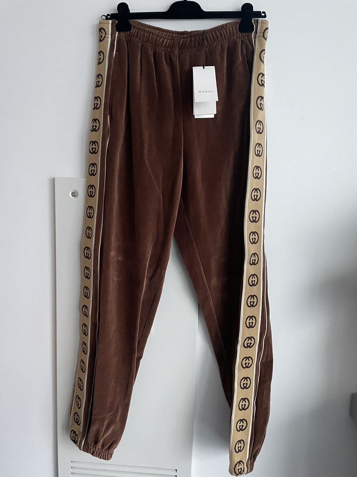 Gucci Super Runway GG Logo Chenille Velour Jogging Tracksuit Pant | Grailed