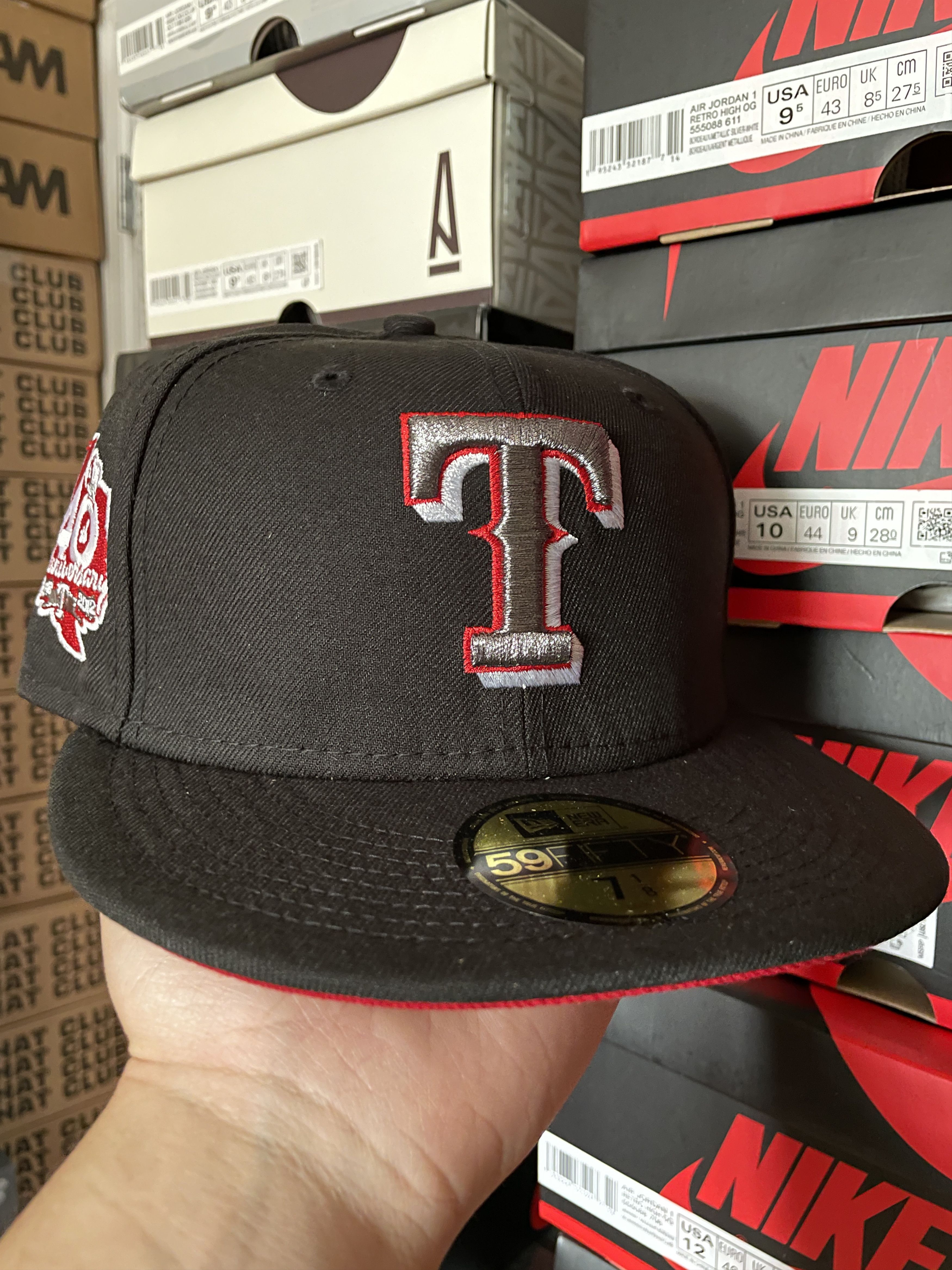 New Era 7 1/8 Black Red Terminator Texas Rangers 40th Topperz Cap | Grailed