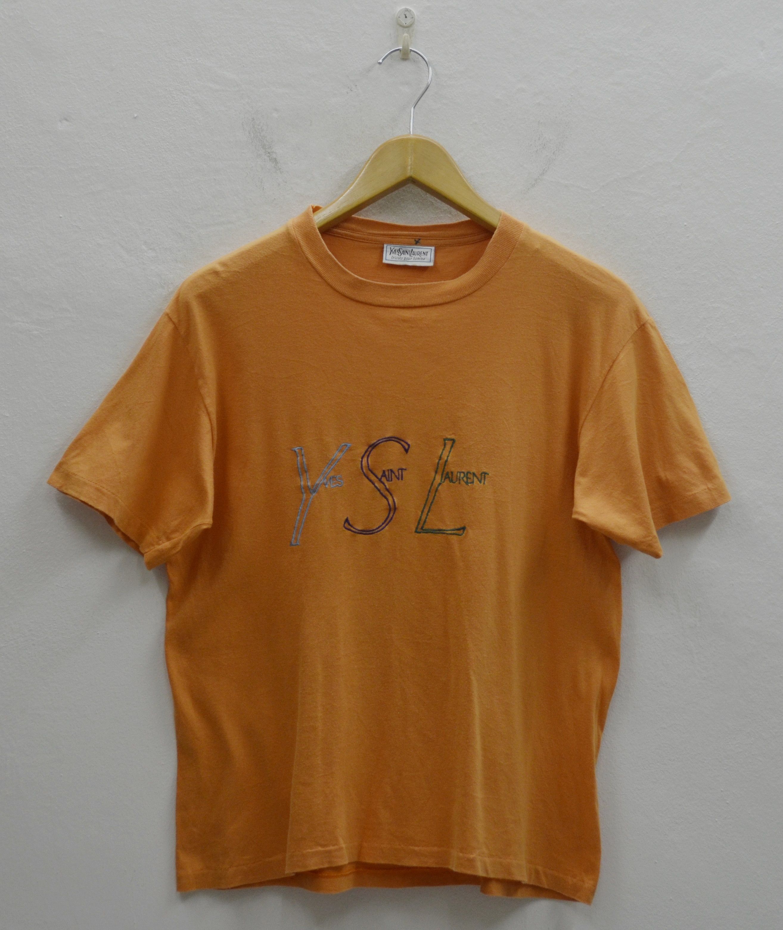 Yves Saint Laurent YSL Multicolor Big Logo Orange Tee Made In Italy ...