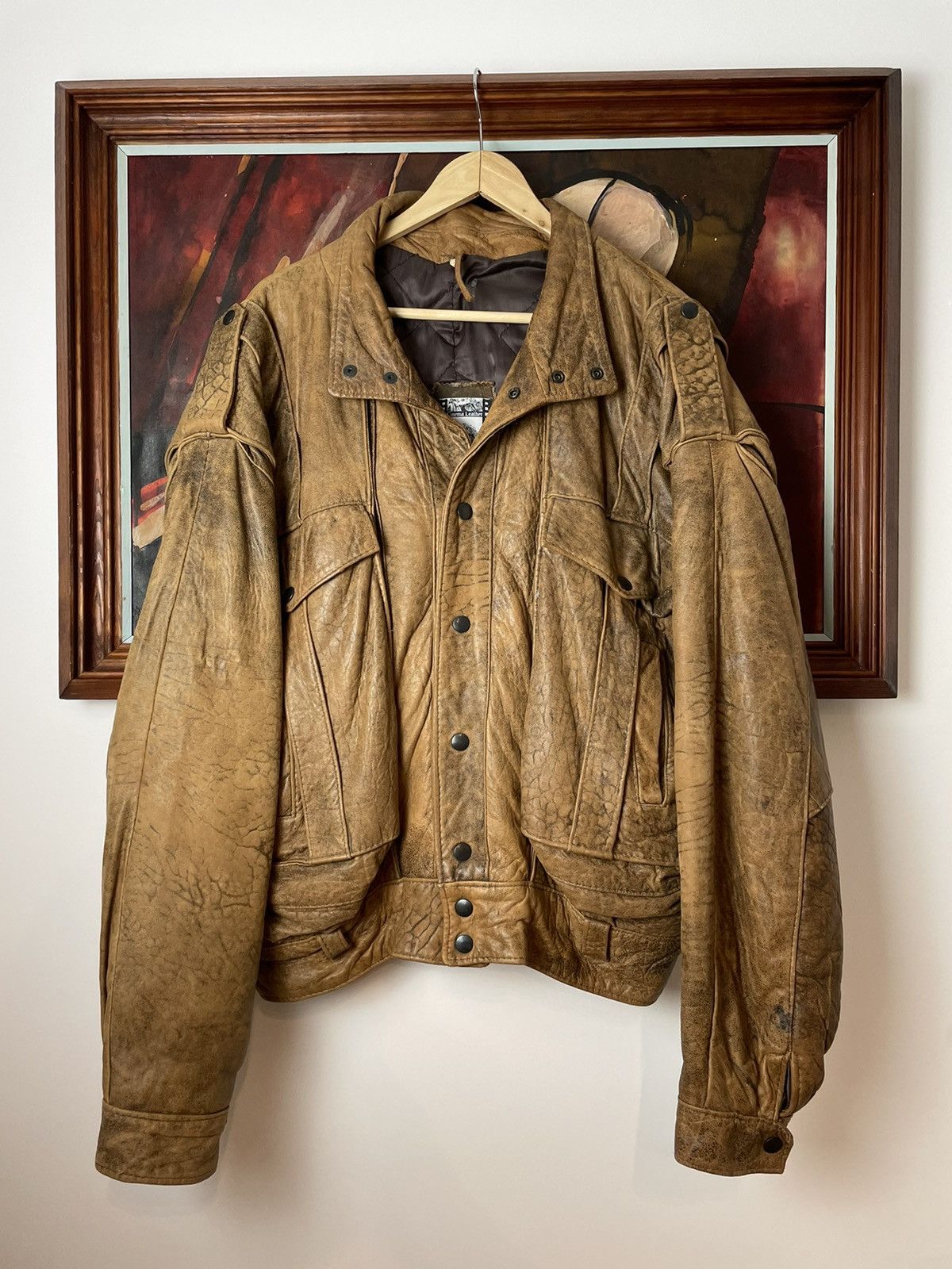 Bomber Jacket × Leather Jacket × Vintage Rare Vintage 90s leather ...