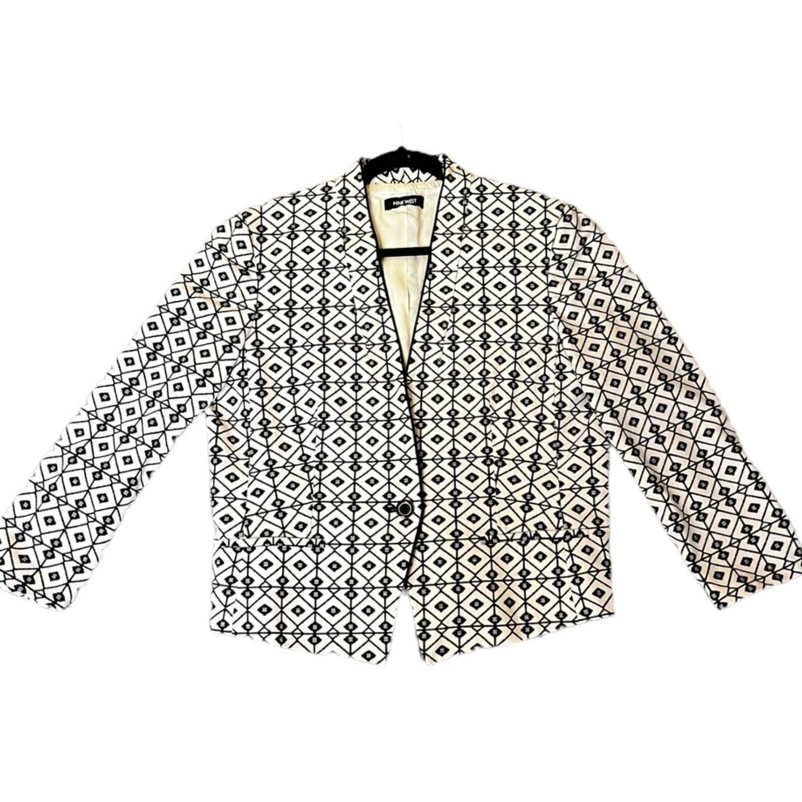 Nine West Nine West Cropped Blazer Black and White Geometric Pattern ...