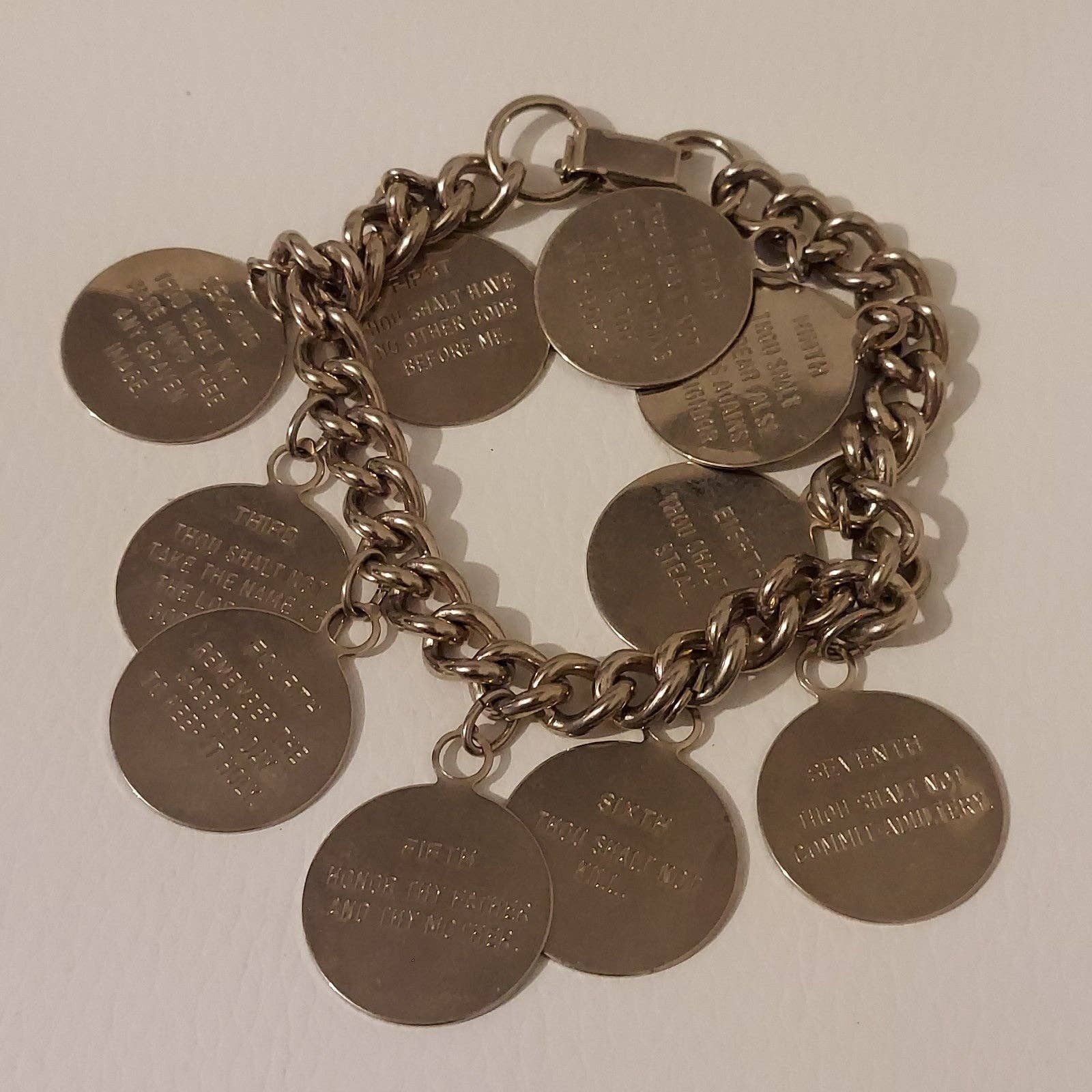 Vintage Vintage The 10 Commandments and Charms Religious 7" Bracelet ...