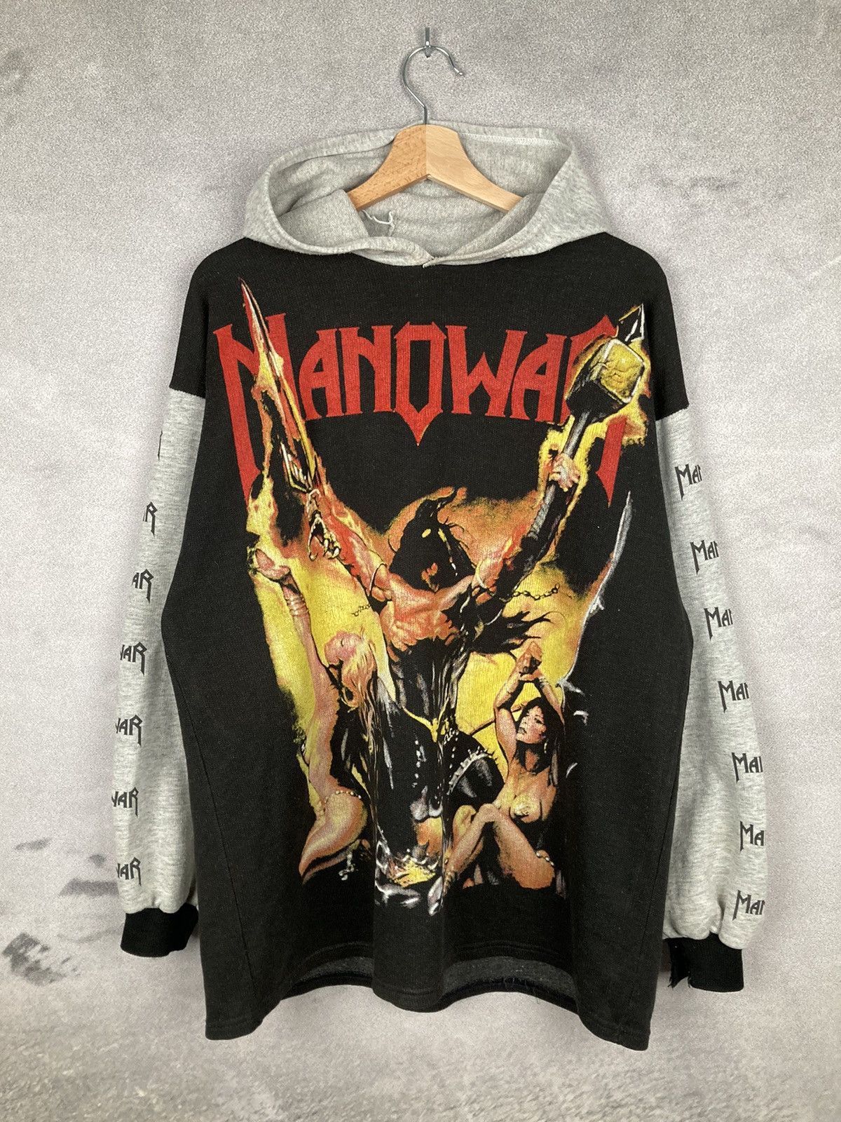 Band Tees × Rock T Shirt × Vintage Vintage Manowar AOP Rock Band Hoodie ...