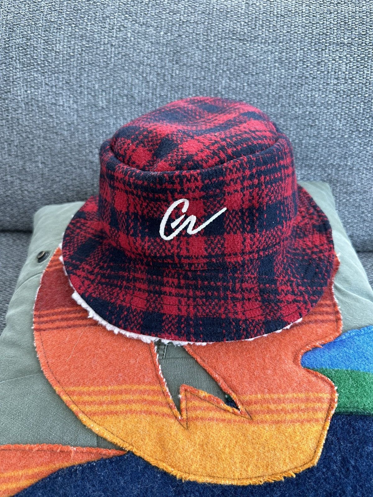 Greg Lauren GL Plaid Wool/faux-shearling Bucket Hat | Grailed