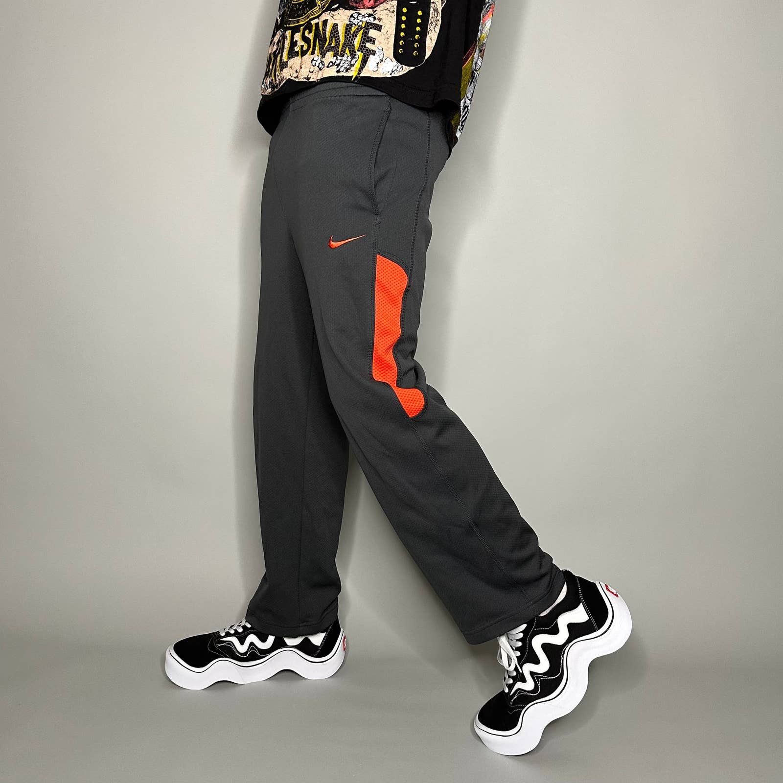 Nike Nike Sweatpants Dark Grey Orange Swoosh Polyester Dri Fit | Grailed