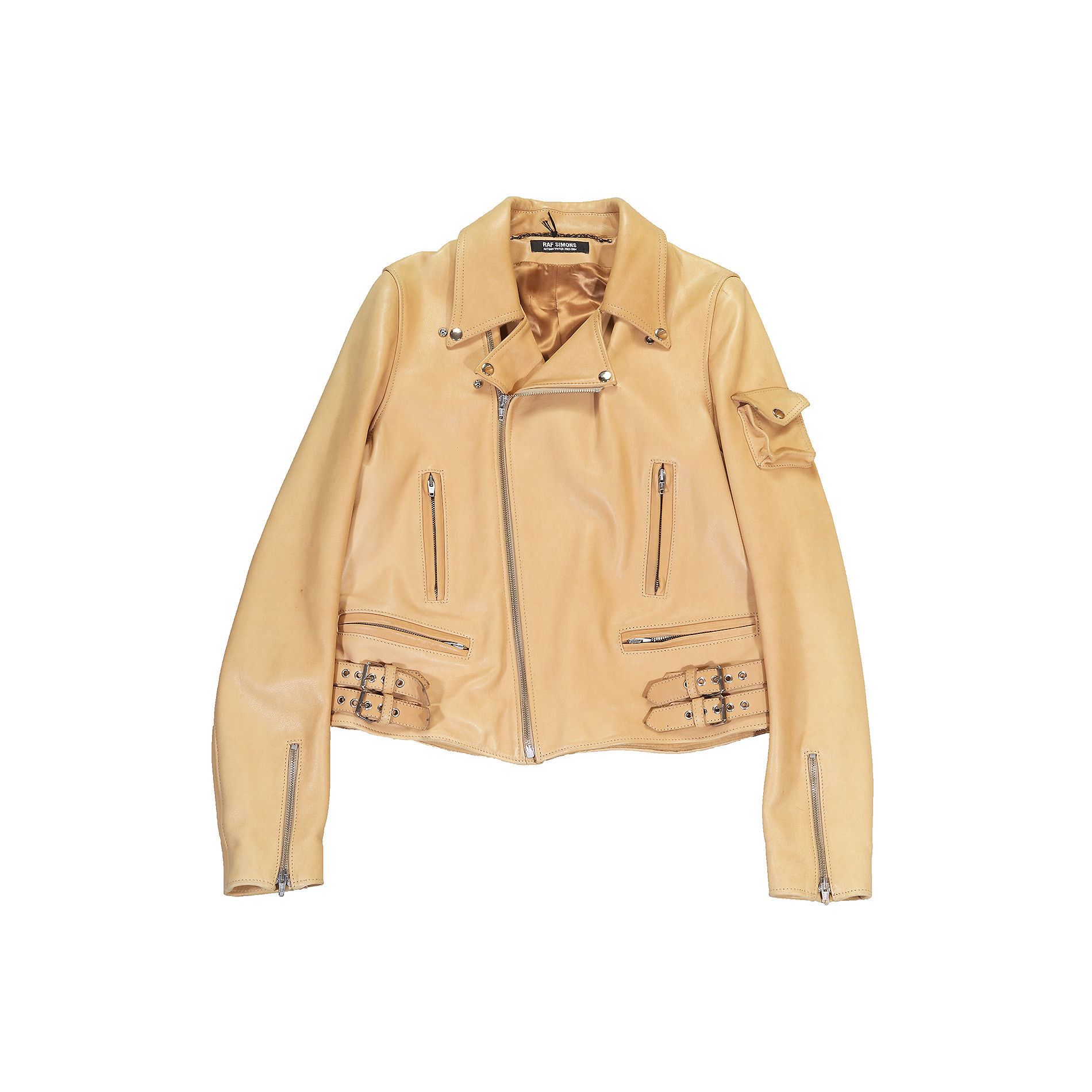 Raf Simons AW03 Closer Beige Leather Biker Jacket | Grailed