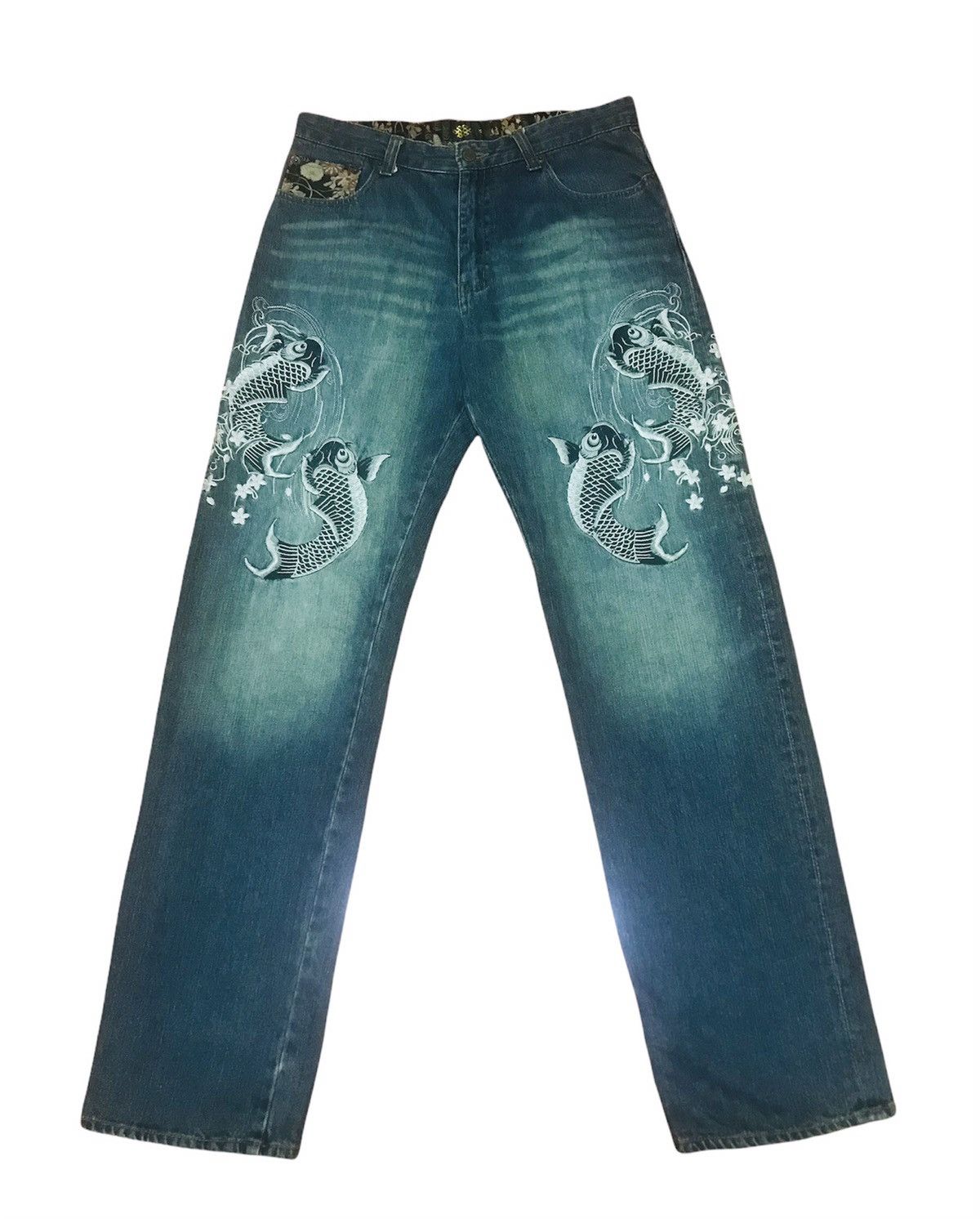 If Six Was Nine Vintage Japanese Koi Fish Embroidered Denim Jeans | Grailed