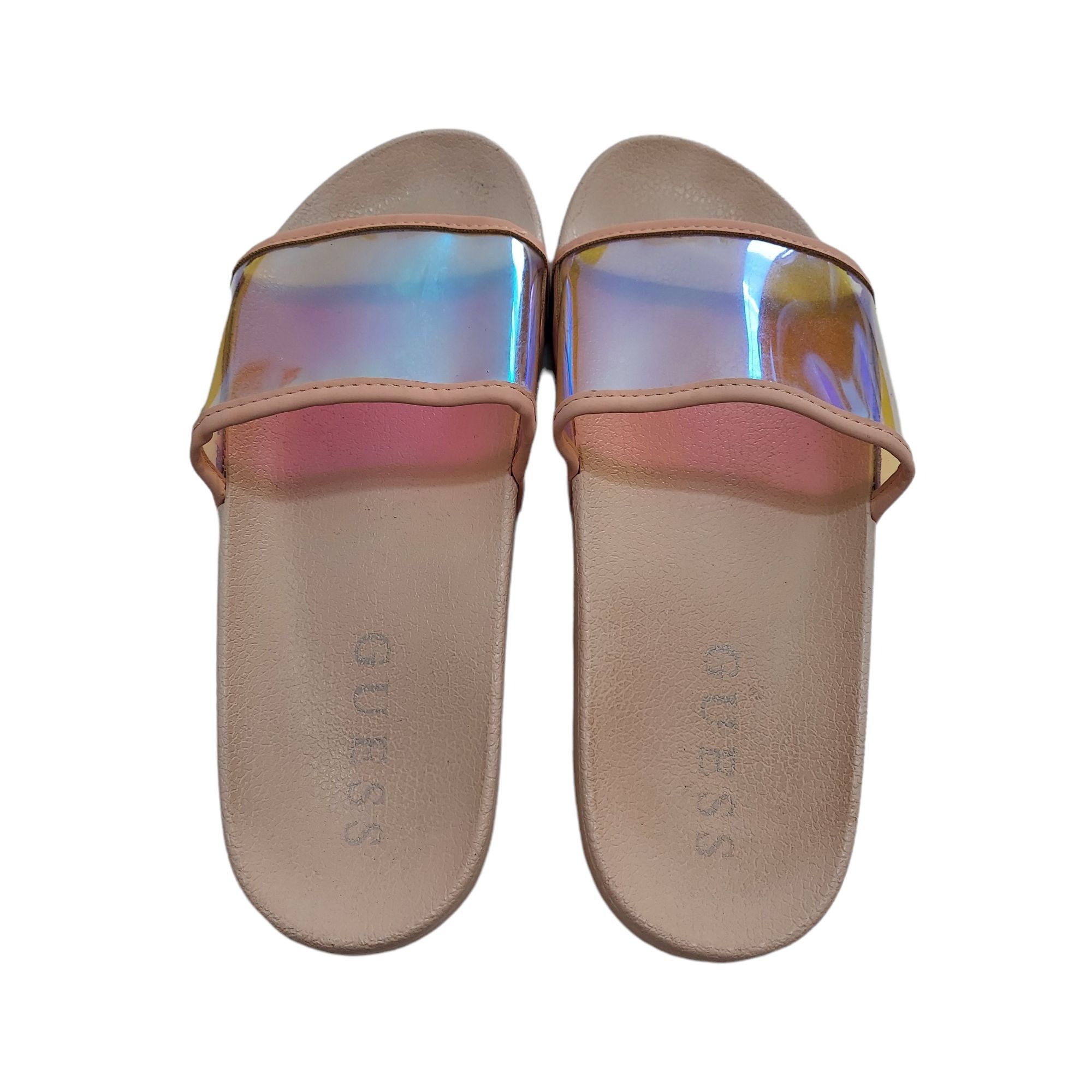 Guess Guess Pink Clear Transparent Holographic Slide Sandals Women ...