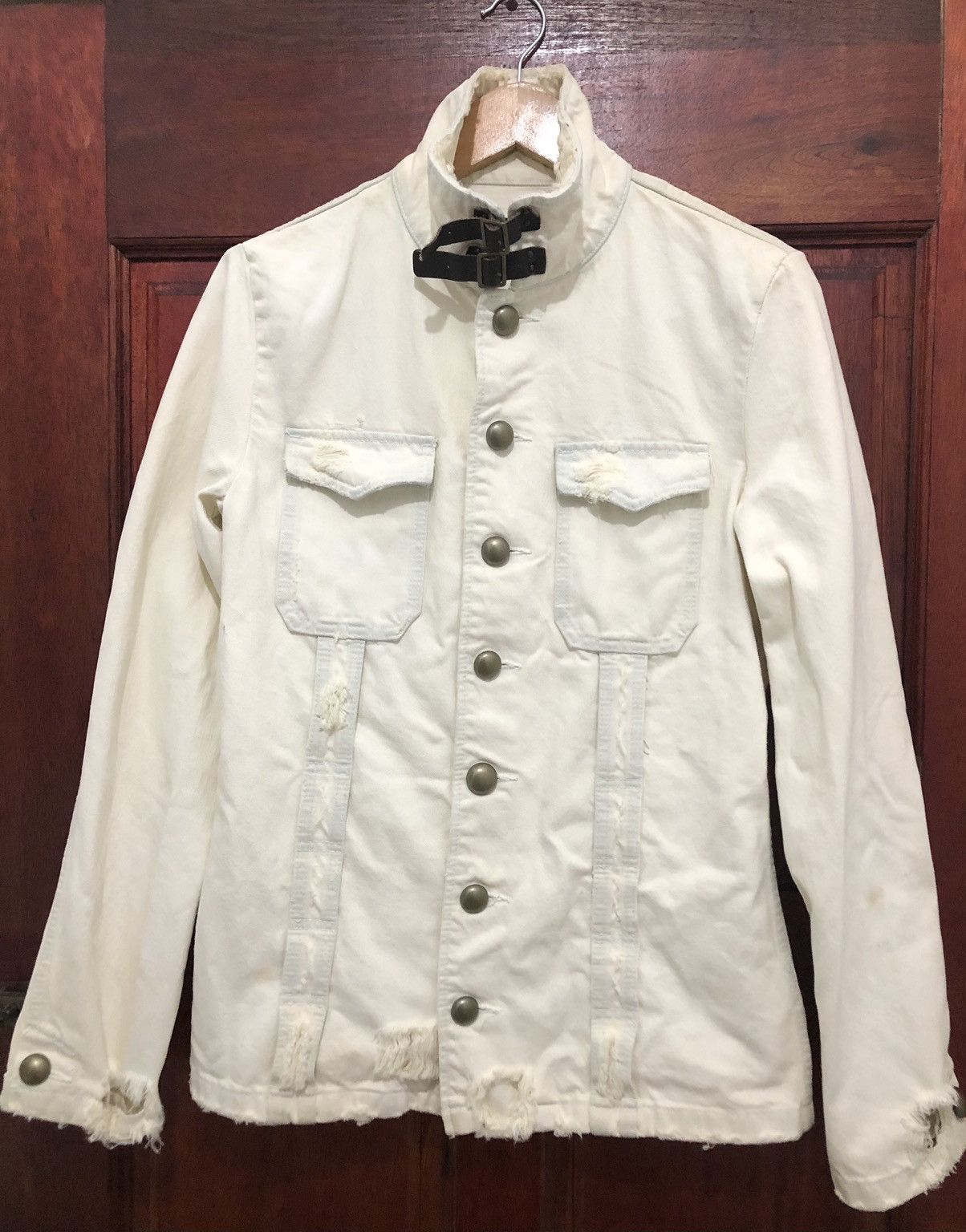 Distressed Denim PPFM DENIM BONDAGE JACKET BUTTON UP RARE DESIGN ...