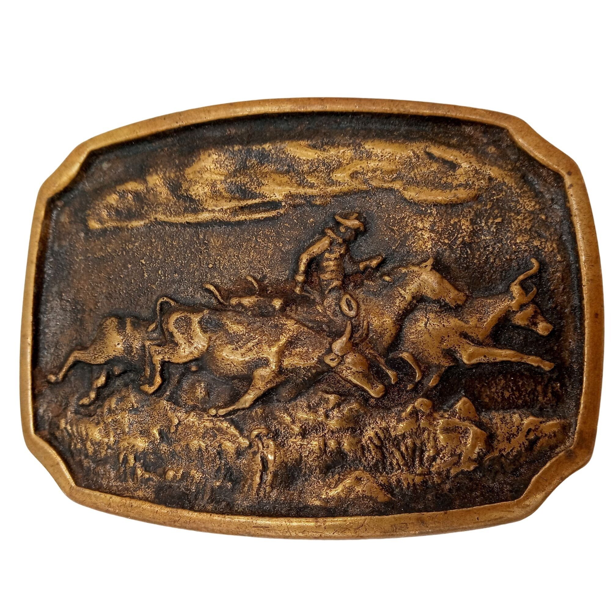 Vintage American Cowboy Belt Buckle Horse Cattle Drive Western Wear ...