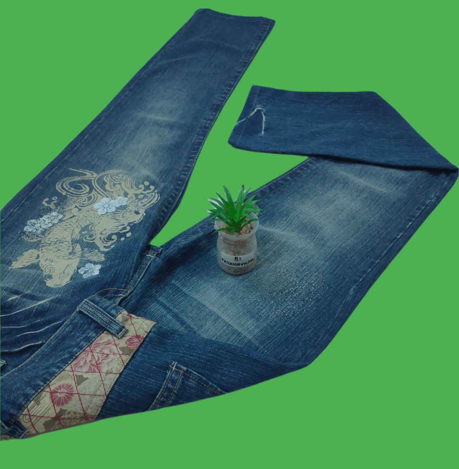 Rare MEGA RARE Boro Sashiko x Japanese Koi Fish Denim Jeans | Grailed