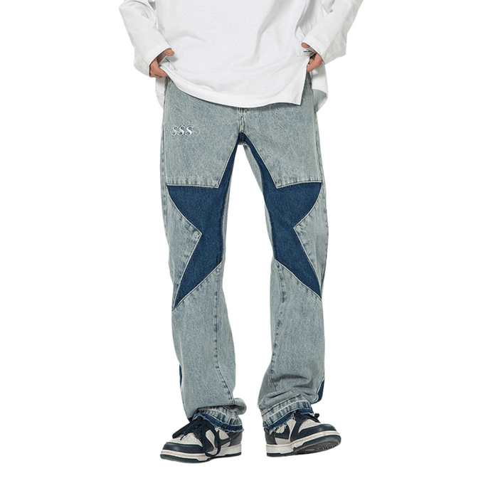 Streetwear STAR Blue Stacked Denim Jeans | Grailed