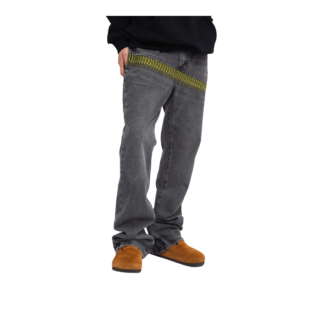 Jean × Streetwear Bullets Embroidery Stacked Denim Jeans | Grailed