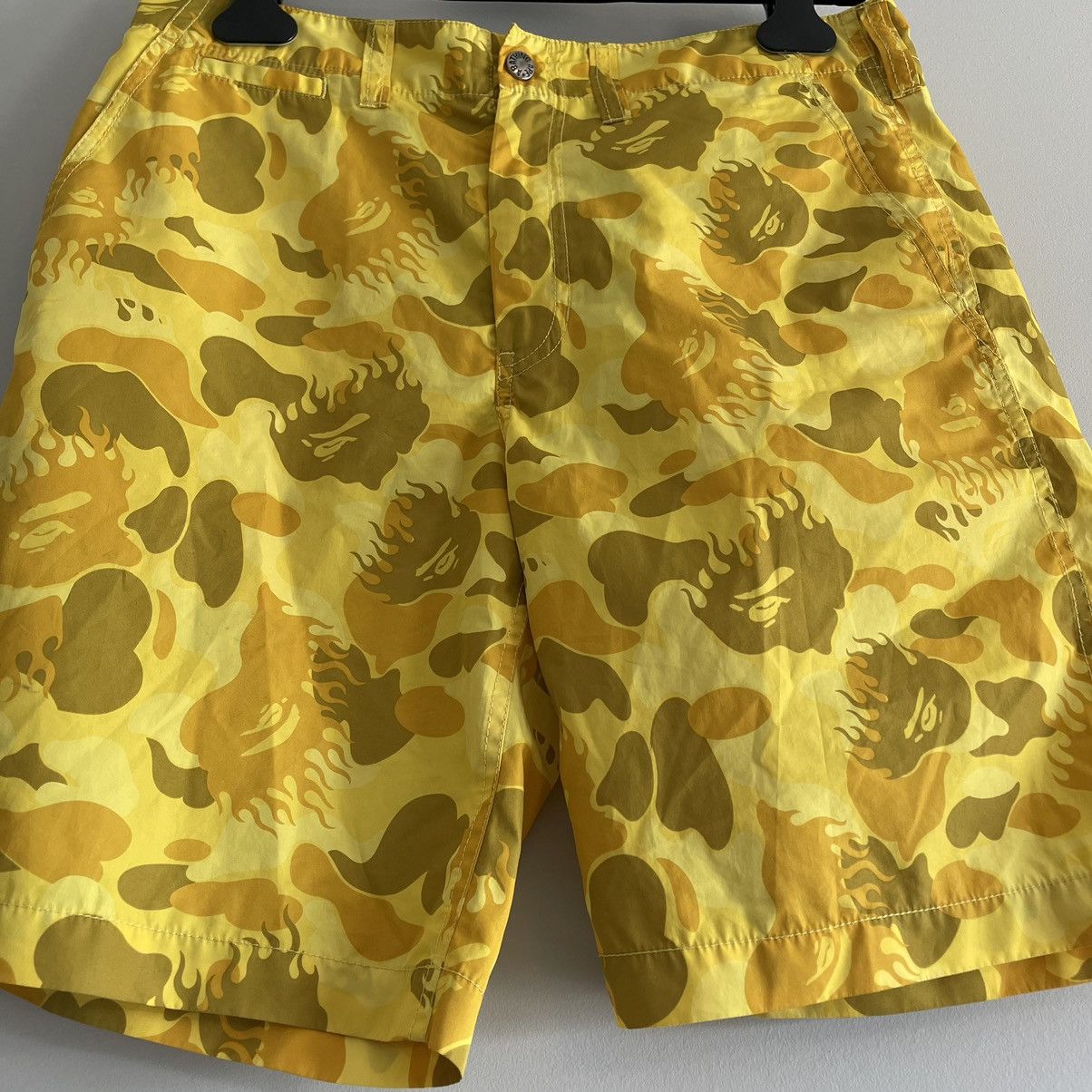 Bape OG Bape Fire Camo Nylon Shorts Yellow Board Swim | Grailed
