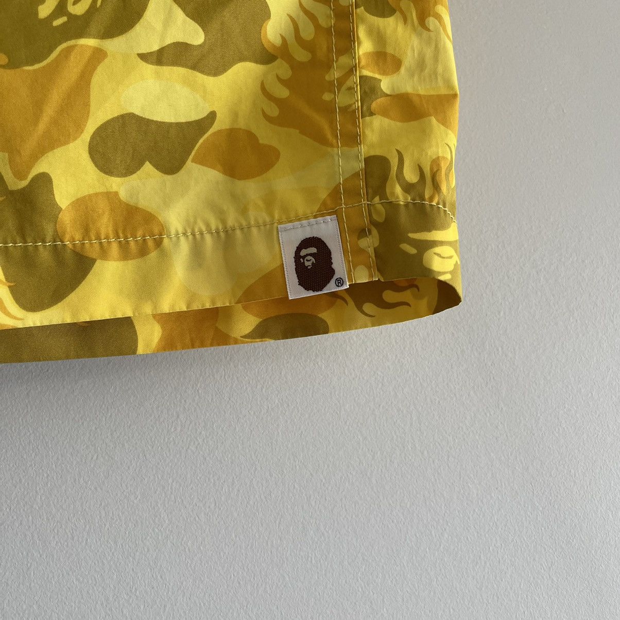 Bape OG Bape Fire Camo Nylon Shorts Yellow Board Swim | Grailed